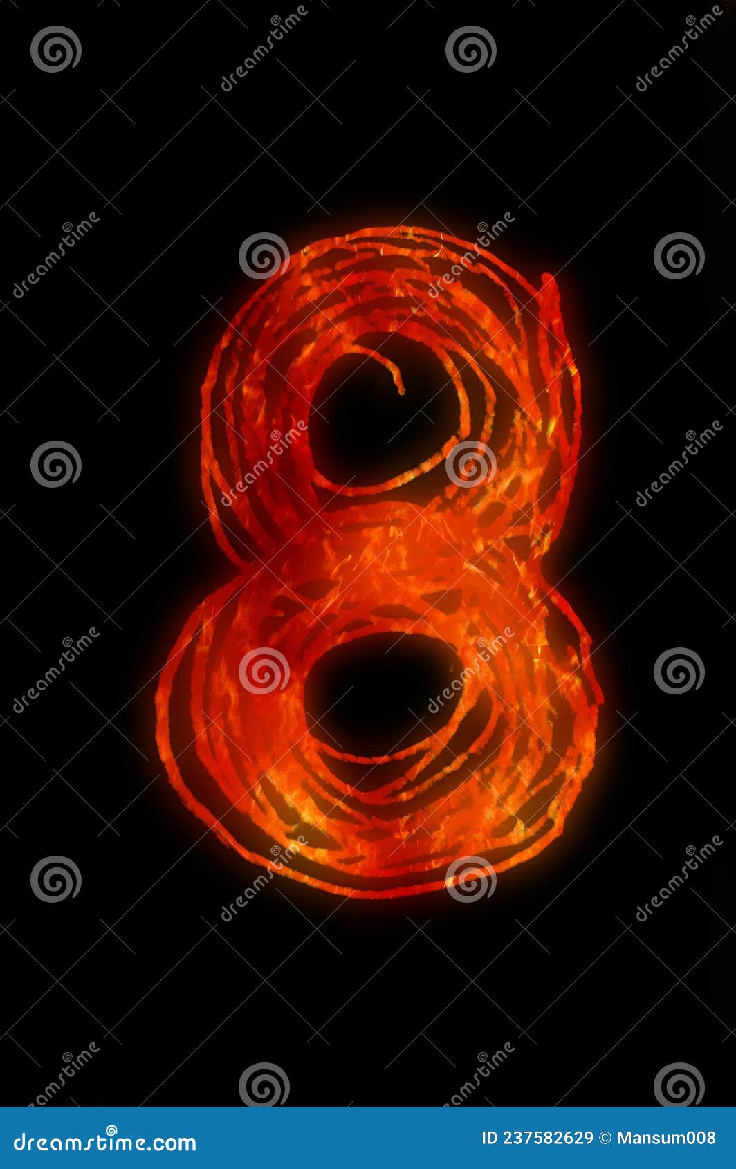 Eight Fire Number on Black Background Stock Illustration - Illustration ...