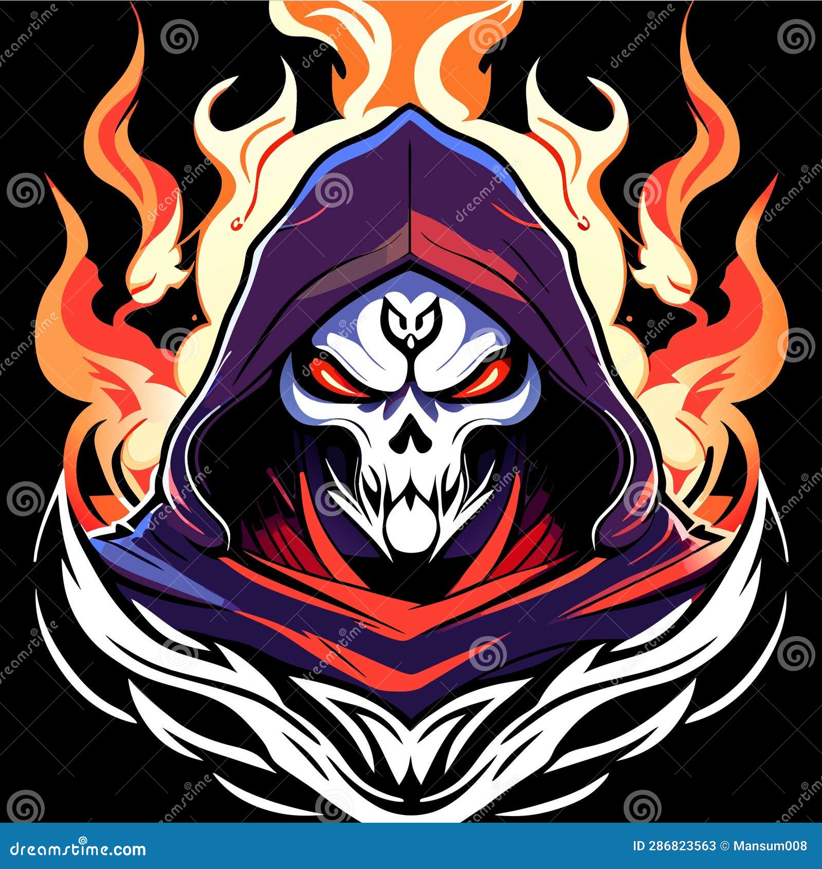 Evil Skull with Flame Design Stock Illustration - Illustration of sign ...