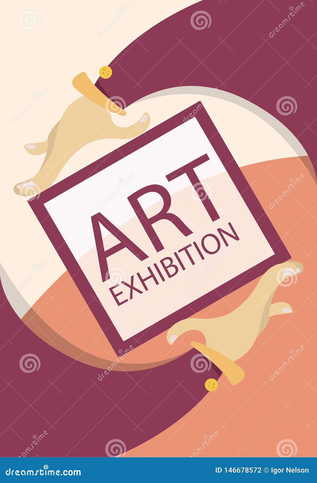 Art Exhibition Concept . Cartoon Hands with Frame. Colourful Flat ...