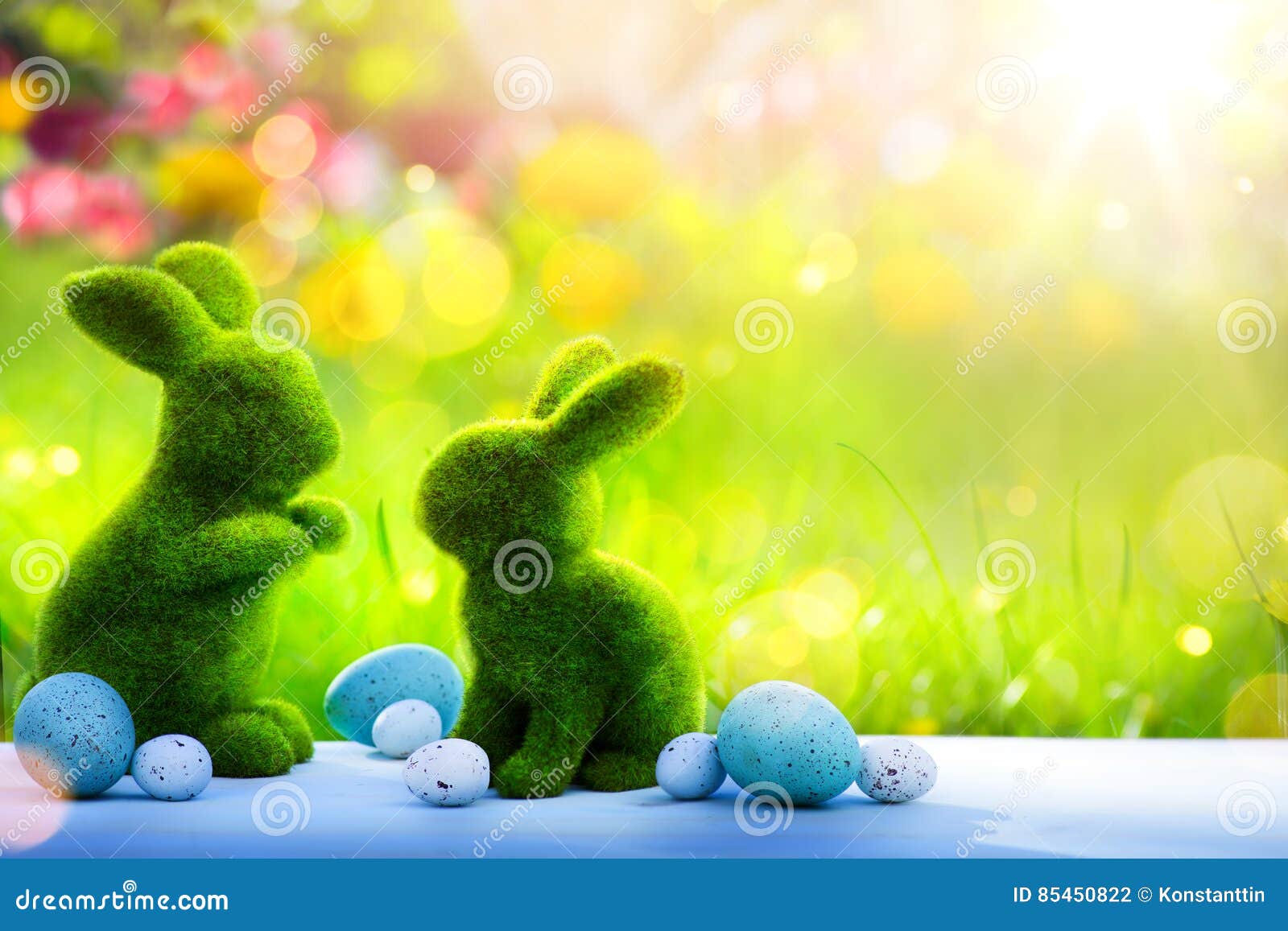 Art Family Easter Bunny and Easter Eggs; Happy Easter Day Stock Photo ...