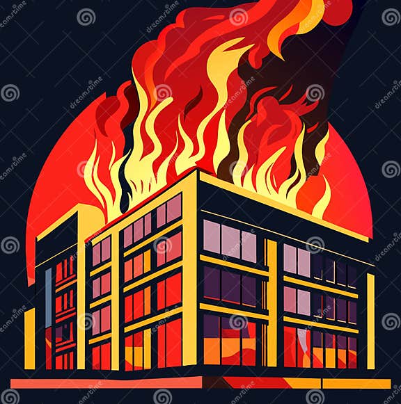 Fire Building with Burning Fire Stock Illustration - Illustration of ...