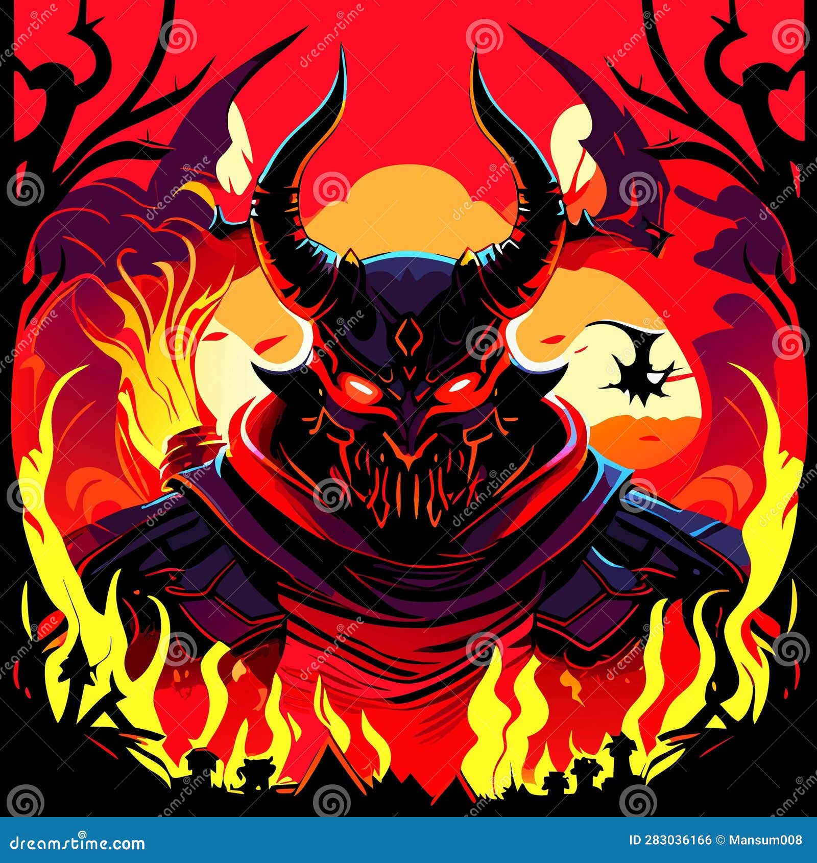 Fire Flames with Skull in the Hell Stock Illustration - Illustration of ...