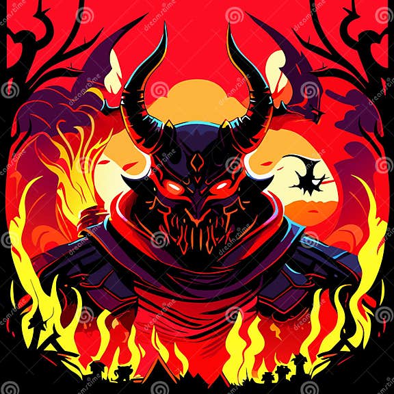 Fire Flames with Skull in the Hell Stock Illustration - Illustration of ...