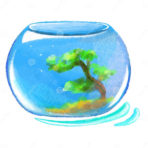 Crayon Fish Tank and Plant Art Drawing Stock Illustration ...