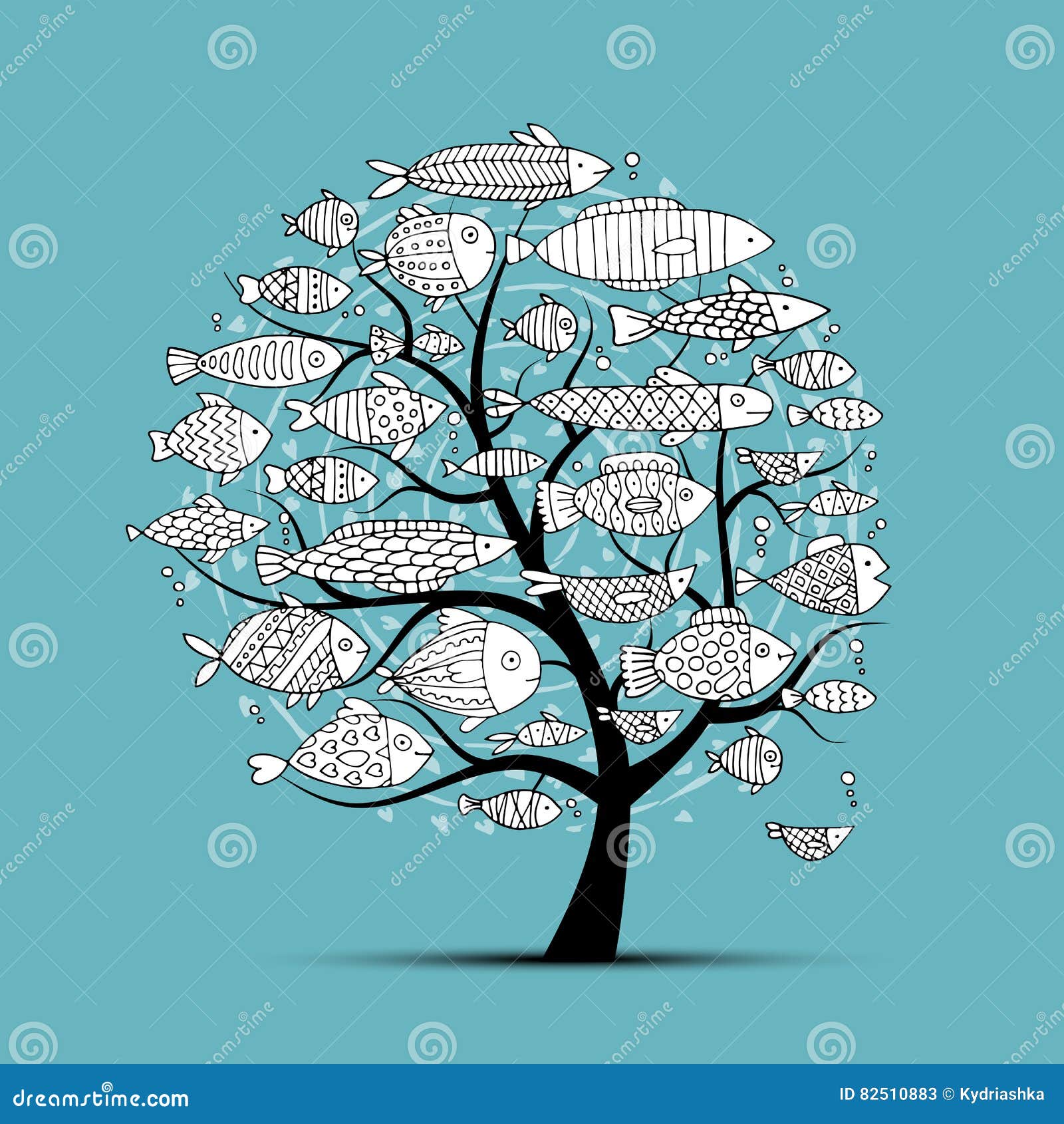 Art Fish Tree, Sketch for Your Design Stock Vector - Illustration of ...