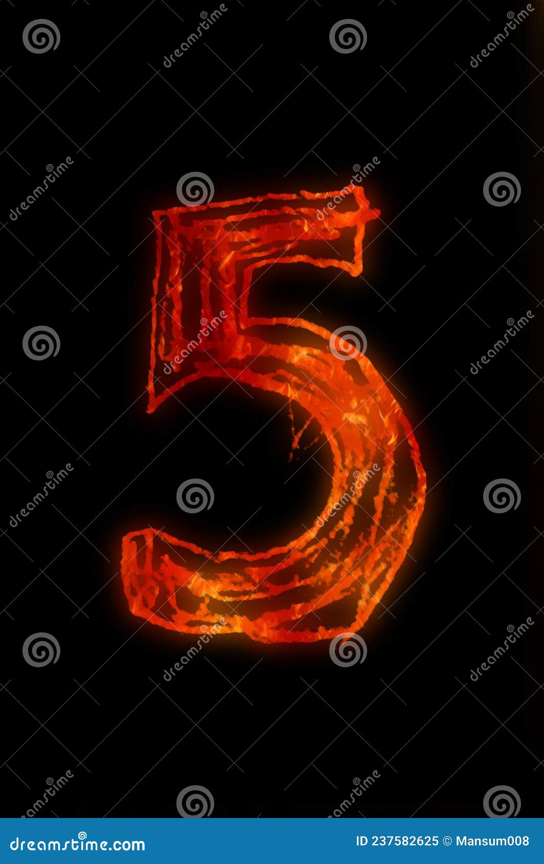 Five Fire Numbers On A Dark Background. Very Realistic Illustration ...