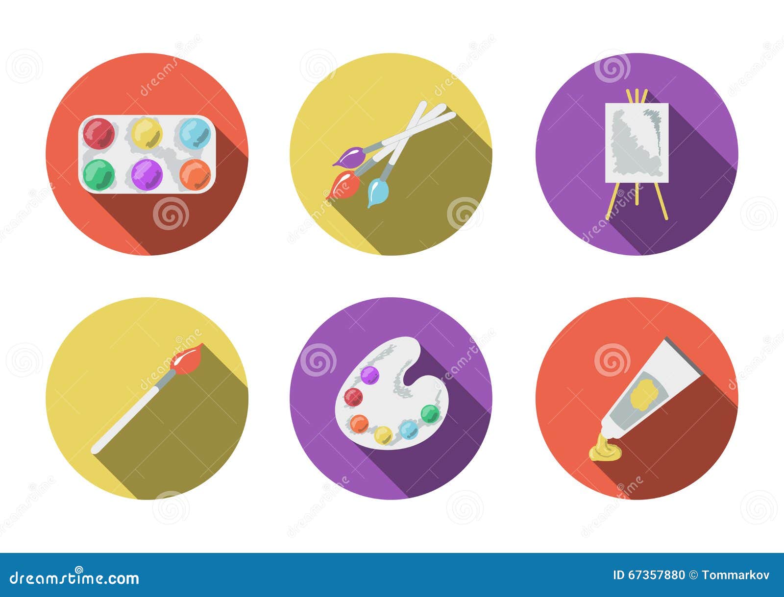 Art Flat Icons with Long Shadow Set Stock Vector - Illustration of ...
