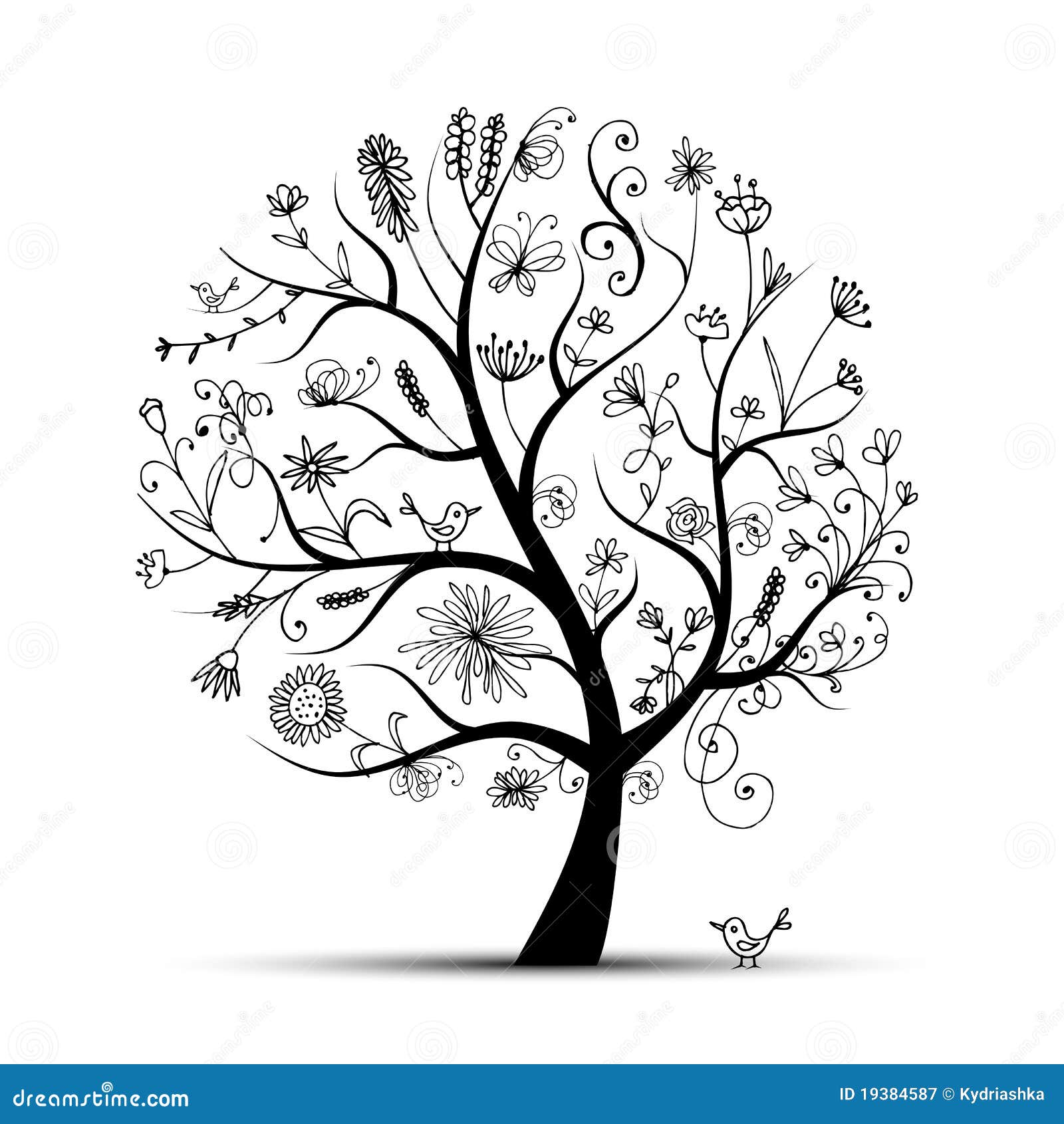 Art Floral Tree Black for Your Design Stock Vector - Illustration of ...
