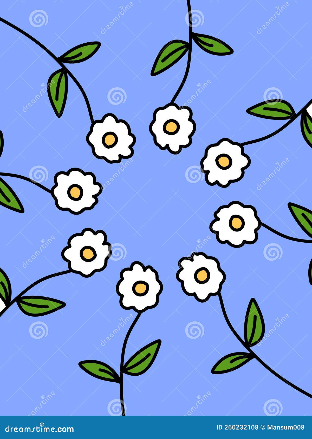 Flower Cartoon on Blue Background Stock Illustration - Illustration of ...