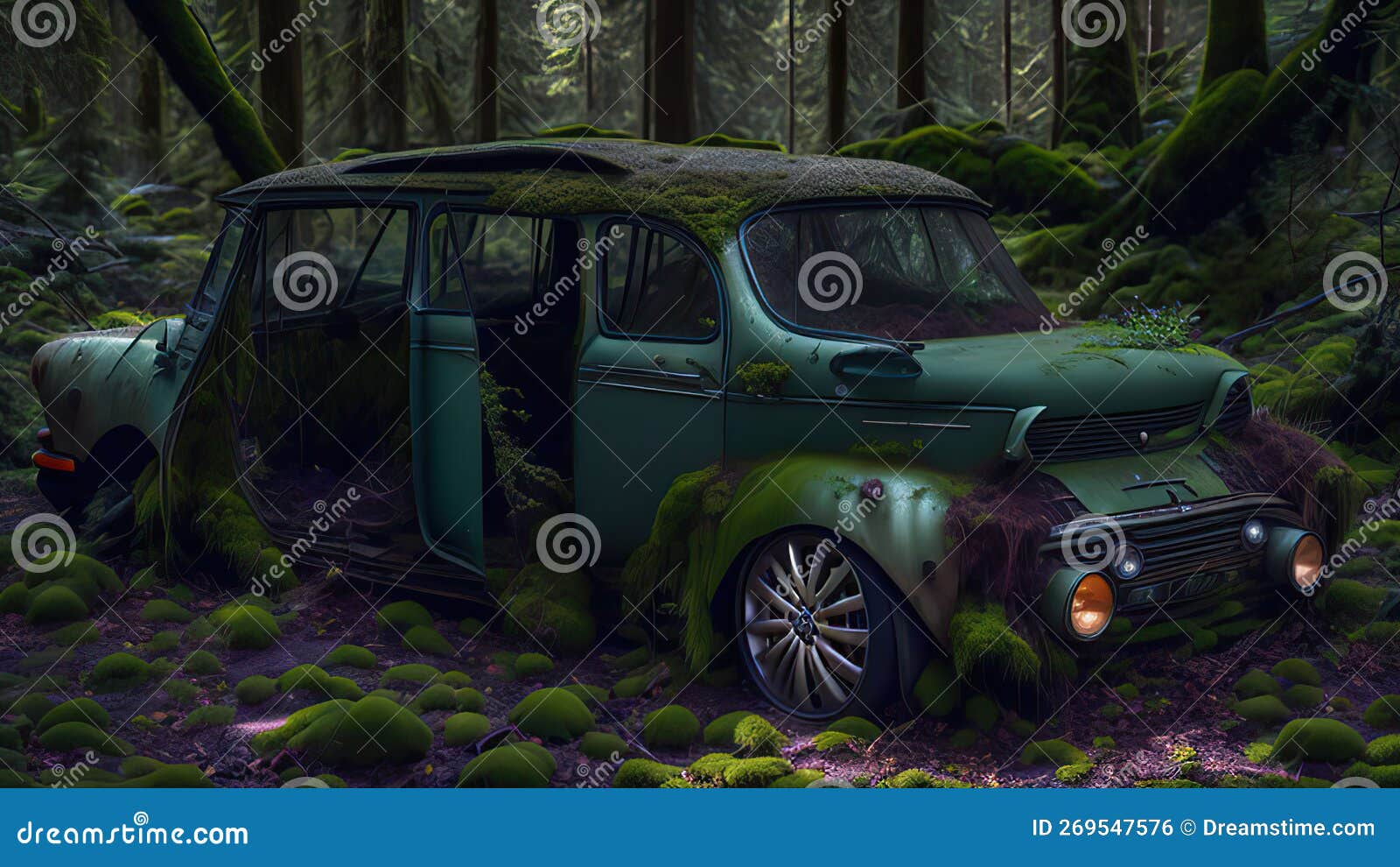Cars Covered with Moss are Abandoned in the Rainforest Stock ...