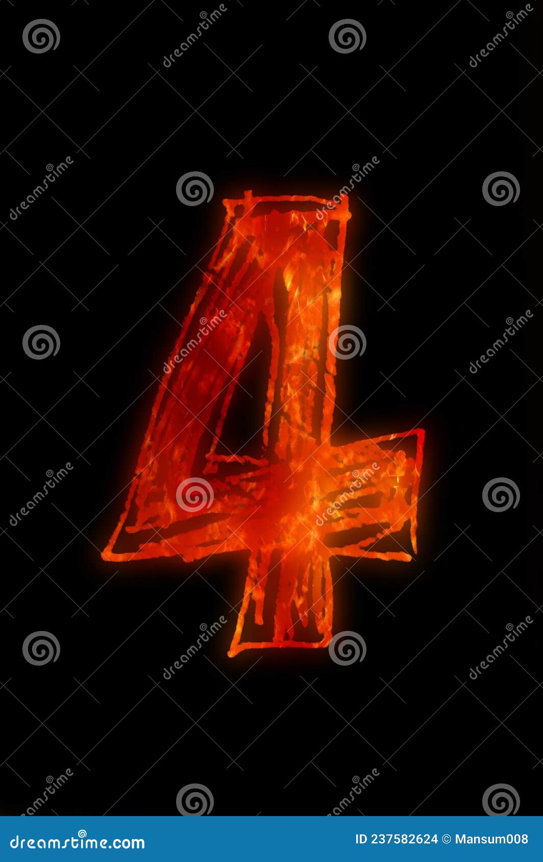 Four Fire Number on Black Background Stock Illustration - Illustration ...