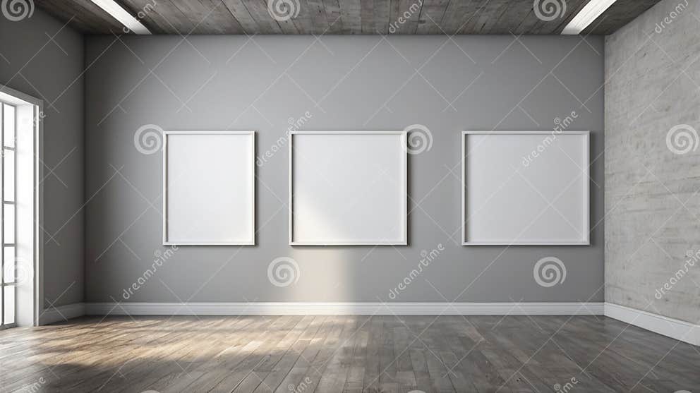 Gallery Interior with Empty Frames on Wall. Art Gallery with Blank Frames Stock Illustration ...