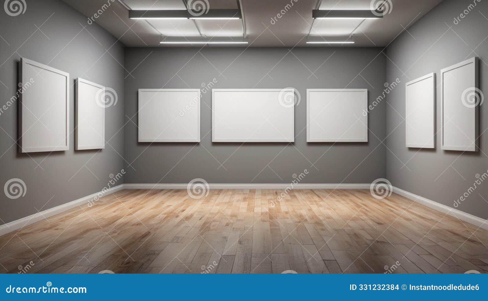 Gallery Interior with Empty Frames on Wall. Art Gallery with Blank Frames Stock Illustration ...