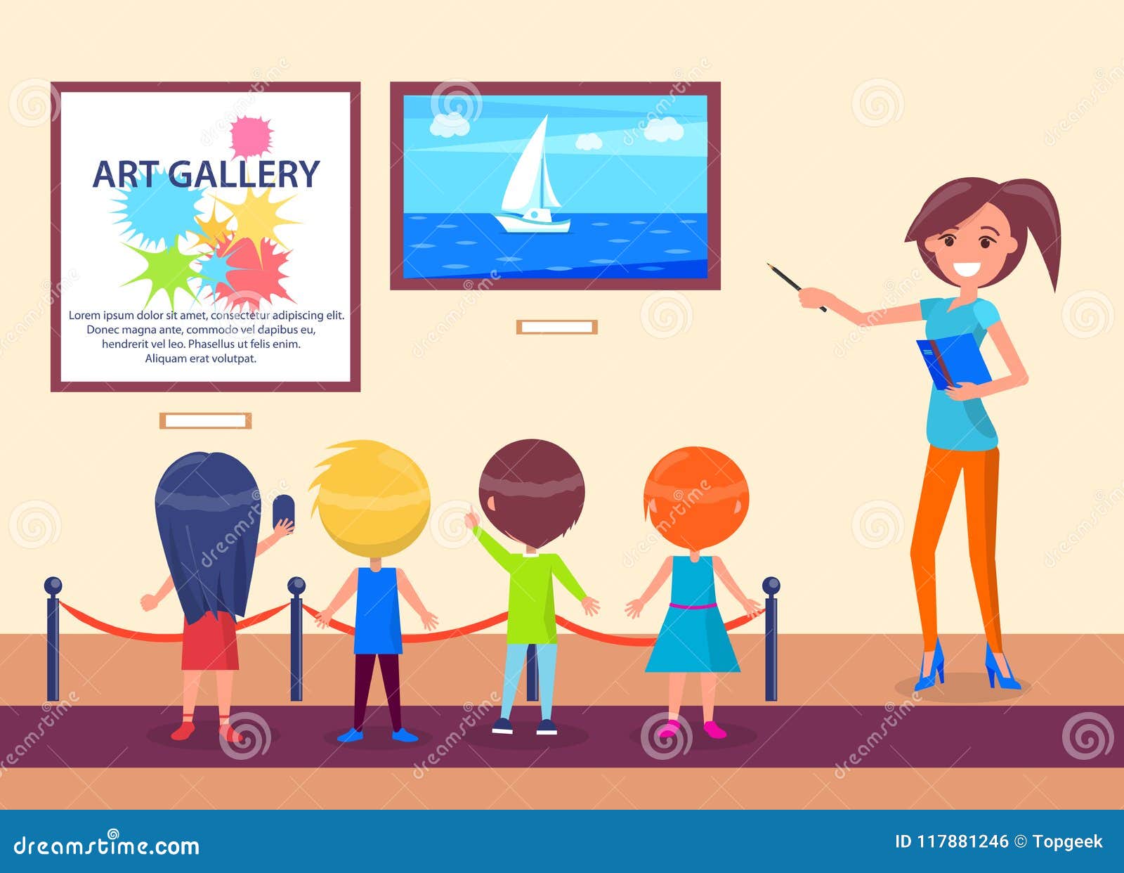 Art Gallery Excursion School Children Con La Guía Ilustración del ...