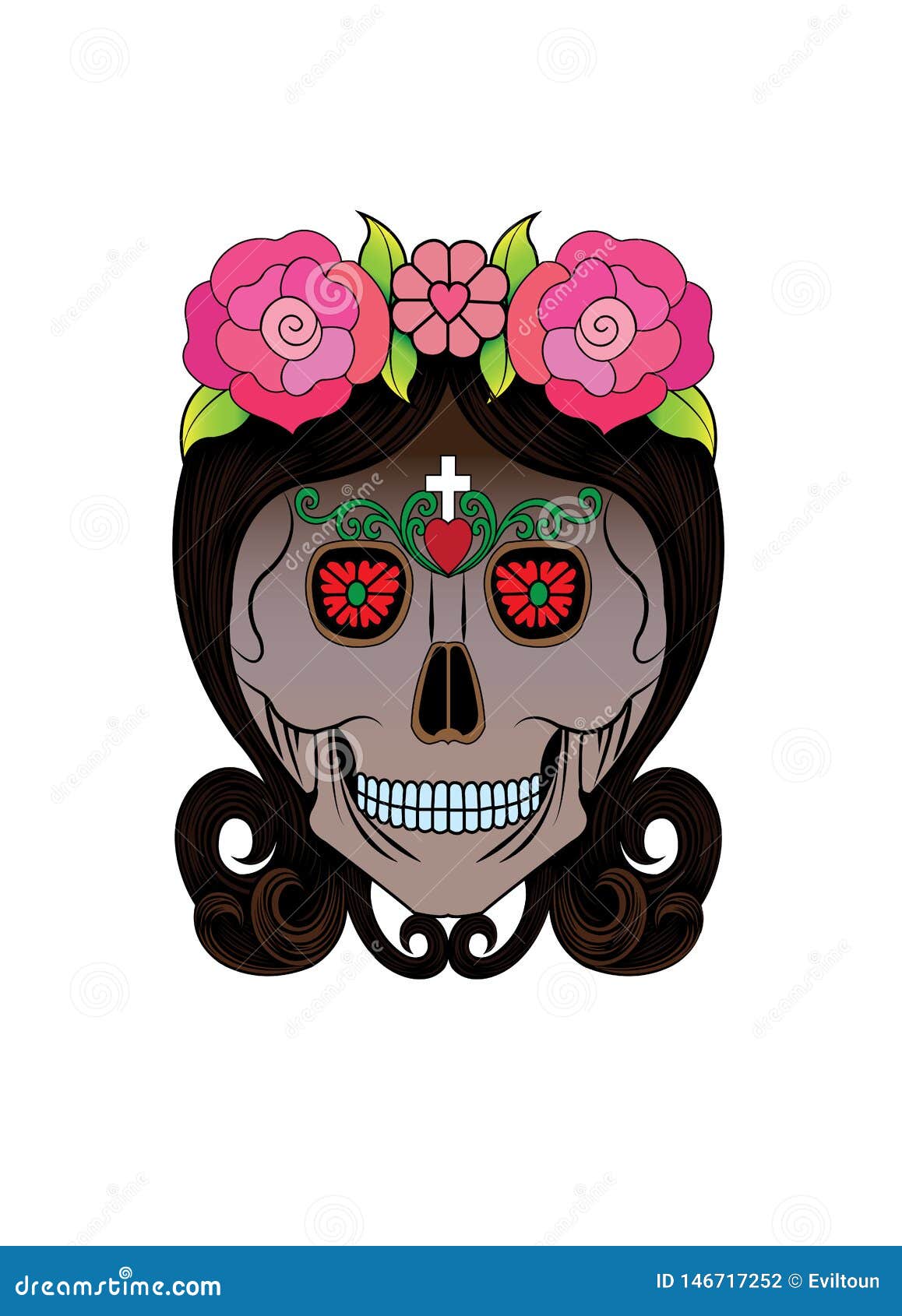 Art Girl Skull Day Of The Dead Stock Vector Illustration Of Artist