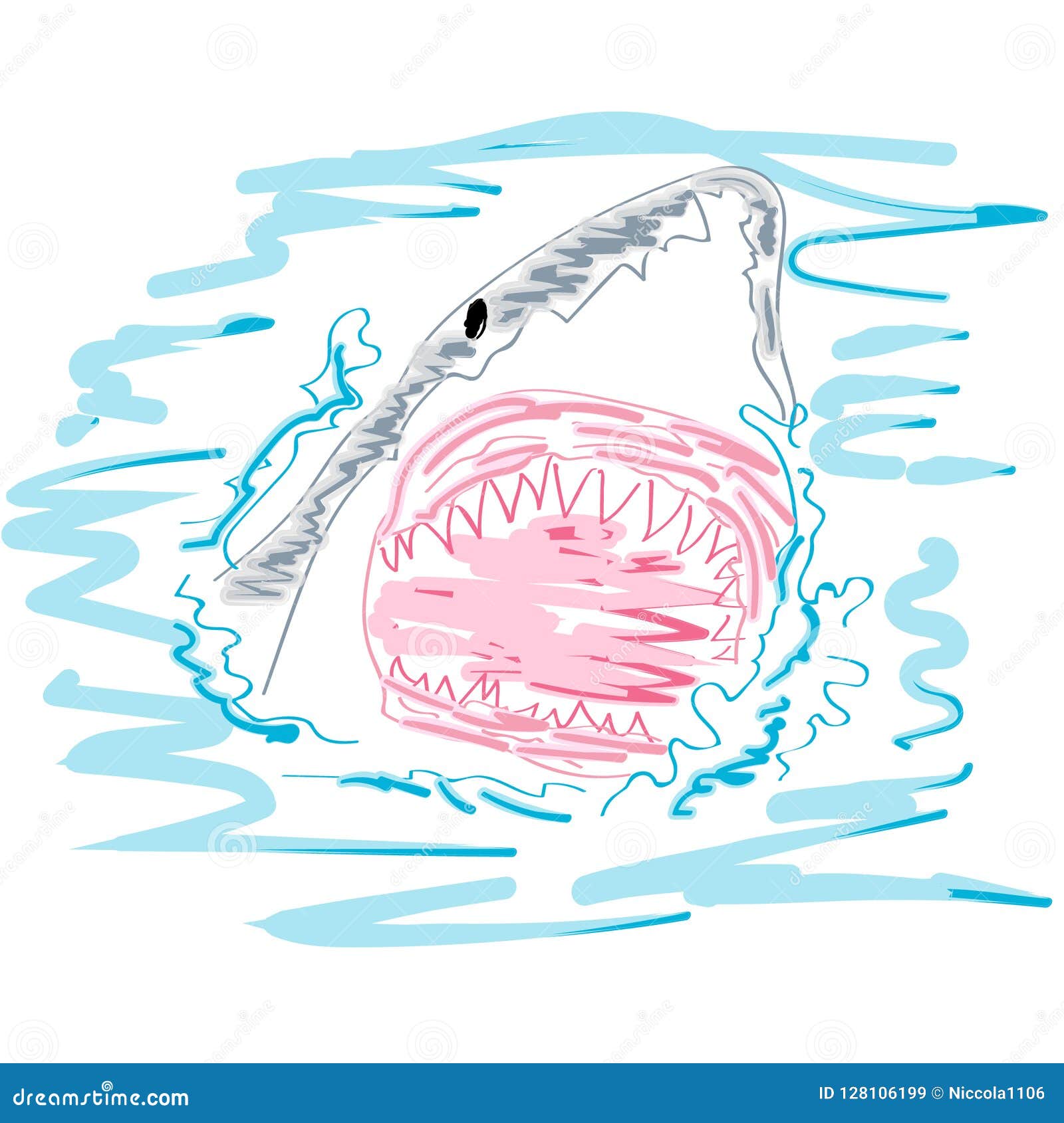 Art Handmade Drawing Great White-Haai Vector Illustratie - Illustration ...