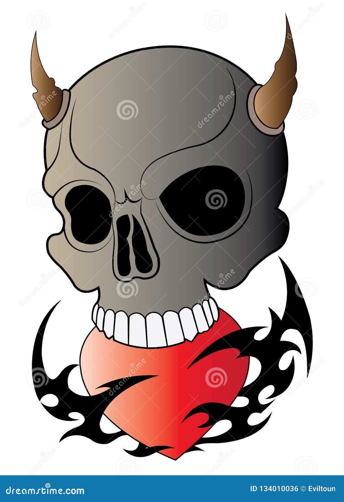 Art Heart Mix Devil Skull Tattoo. Stock Vector - Illustration of line ...