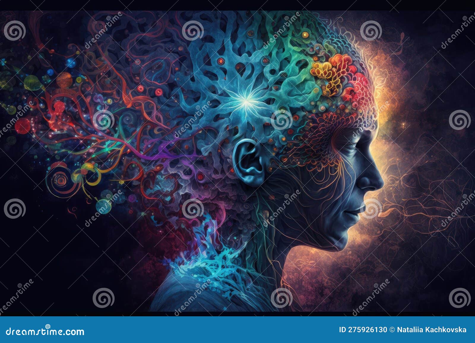 Art with Human Head Burst with Colors Stock Illustration - Illustration ...