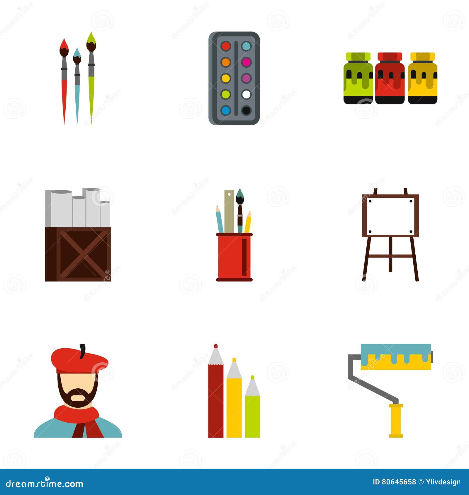 Art icons set, flat style stock vector. Illustration of isolated - 80645658