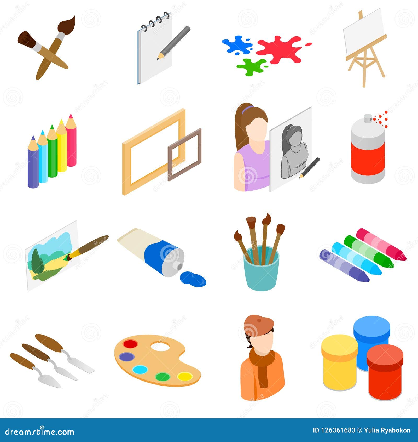 Art Icons Set, Isometric 3d Style Stock Illustration - Illustration of ... Art Icons Set, Isometric 3d Style Stock Illustration - Illustration of ...
