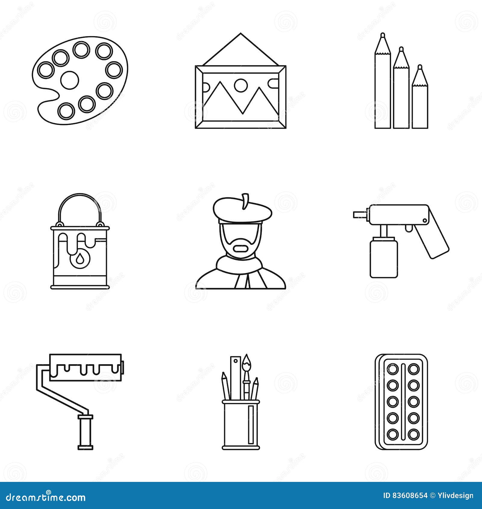 Art Icons Set, Outline Style Stock Vector - Illustration of palette ...