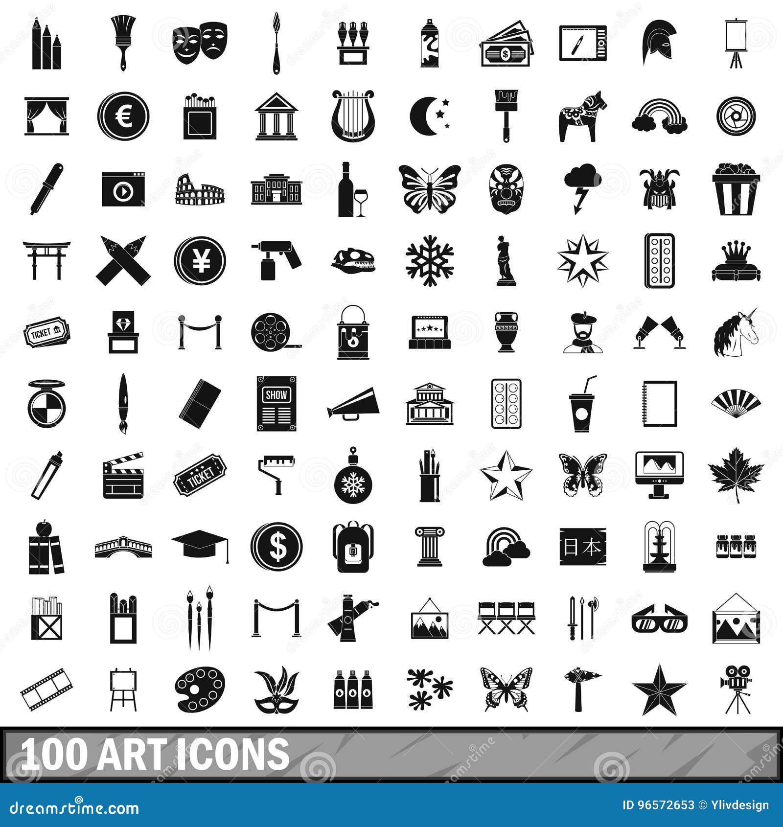 100 Art Icons Set, Simple Style Stock Vector - Illustration of currency ...