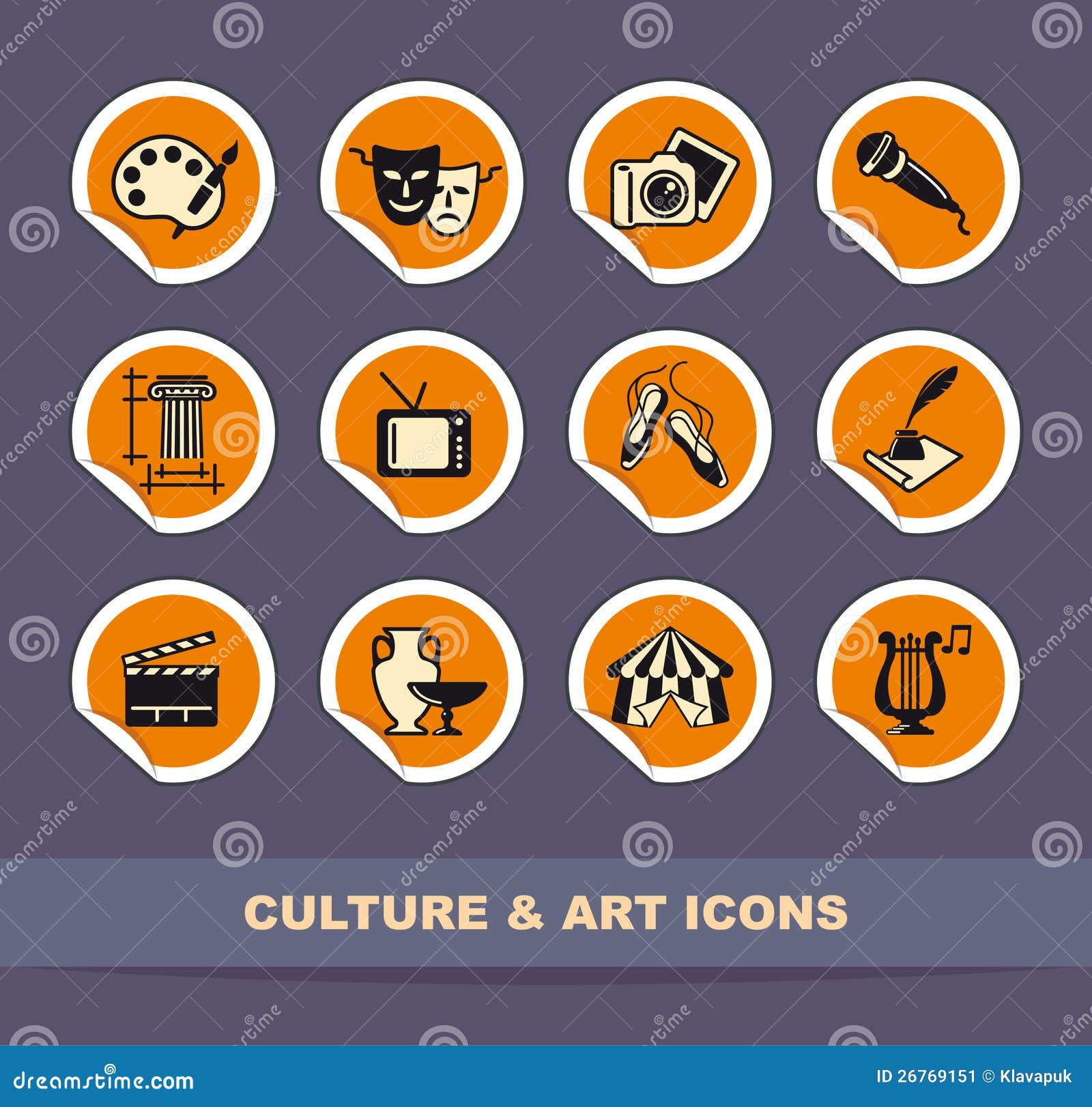 Art icons on stickers stock vector. Illustration of note - 26769151