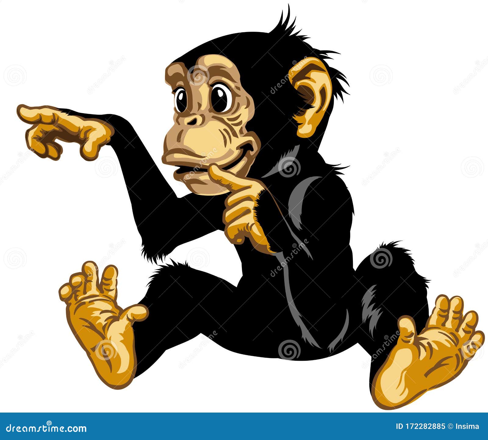 Funny Cartoon Chimpanzee Pointing To Something with Finger Stock Vector ...