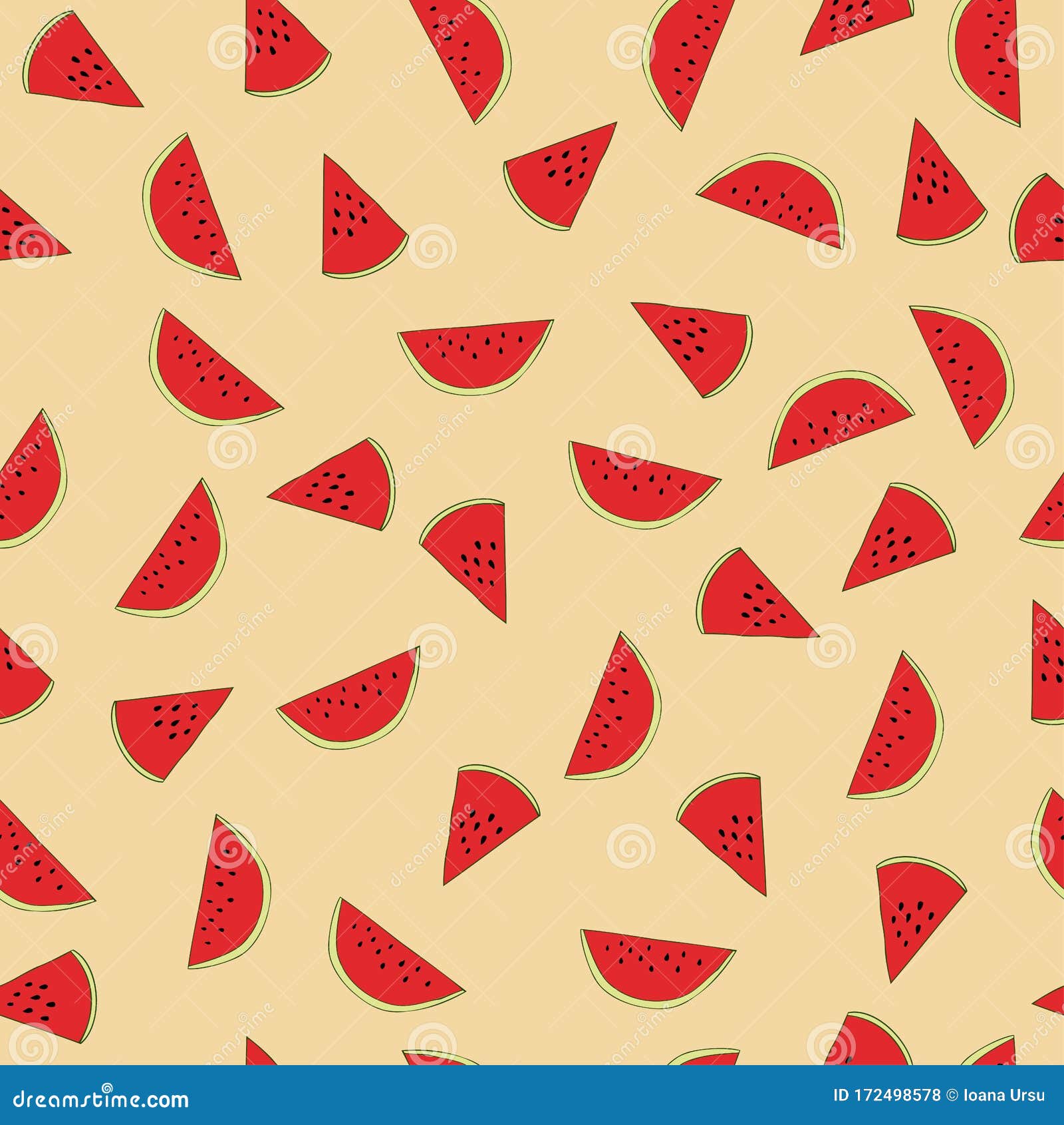 Watermelon Slices Seamless Pattern Background, Vector Doodle Art ...
