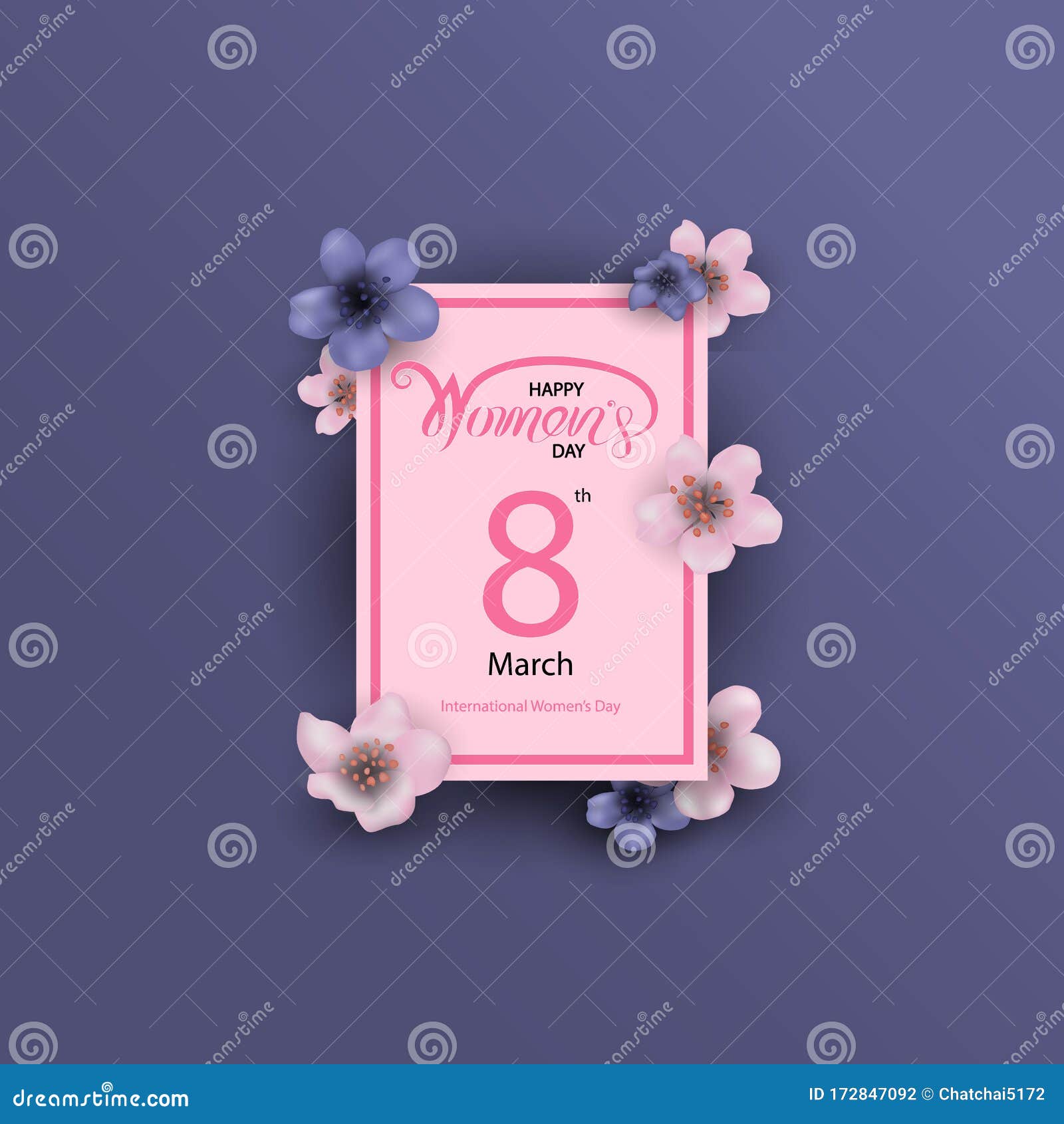 8 March Sign and Abstract Pink Floral Greeting Card.International Happy ...