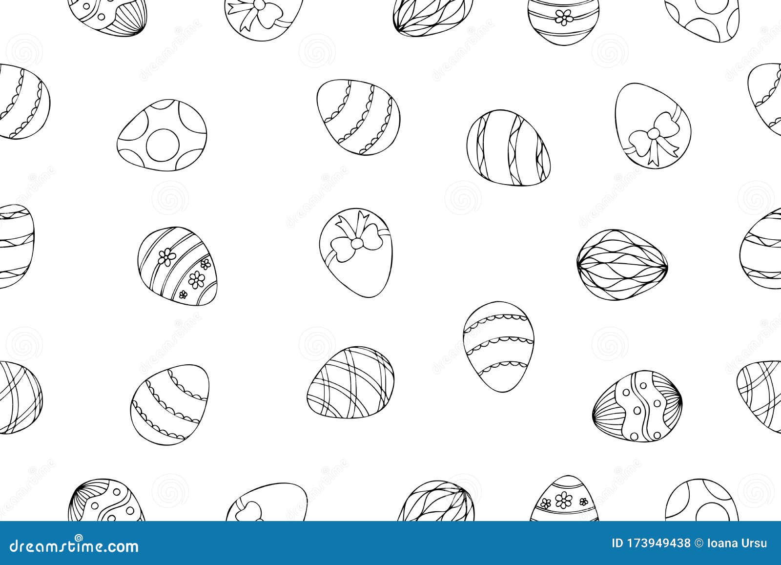 Seamless Repeat Pattern with Easter Eggs, Black and White Easter Design ...