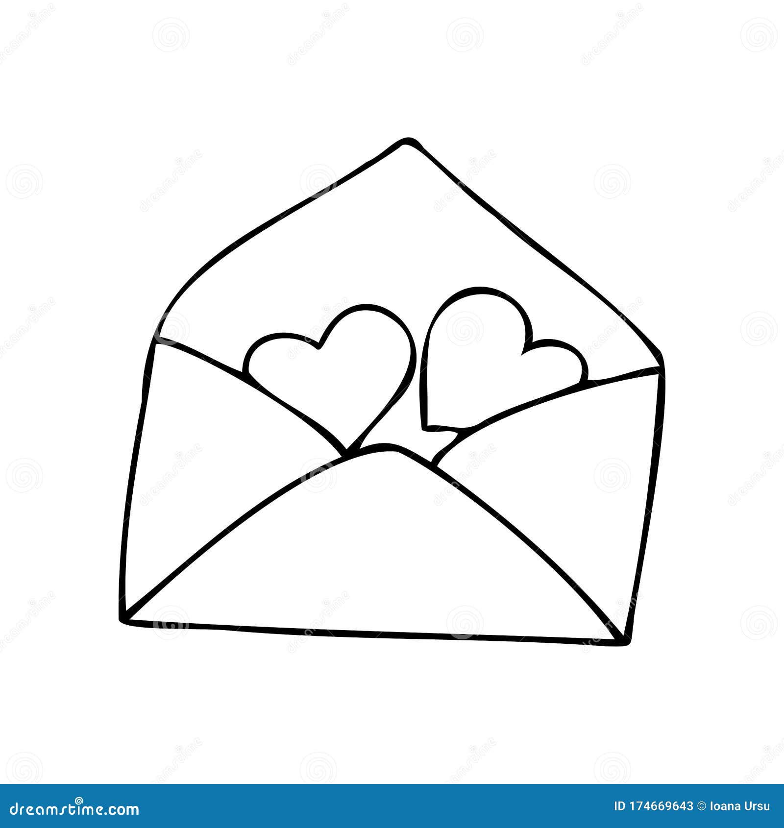 Hand Drawn Envelope with Hearts, Love Letter Symbol, Simple Vector Love ...