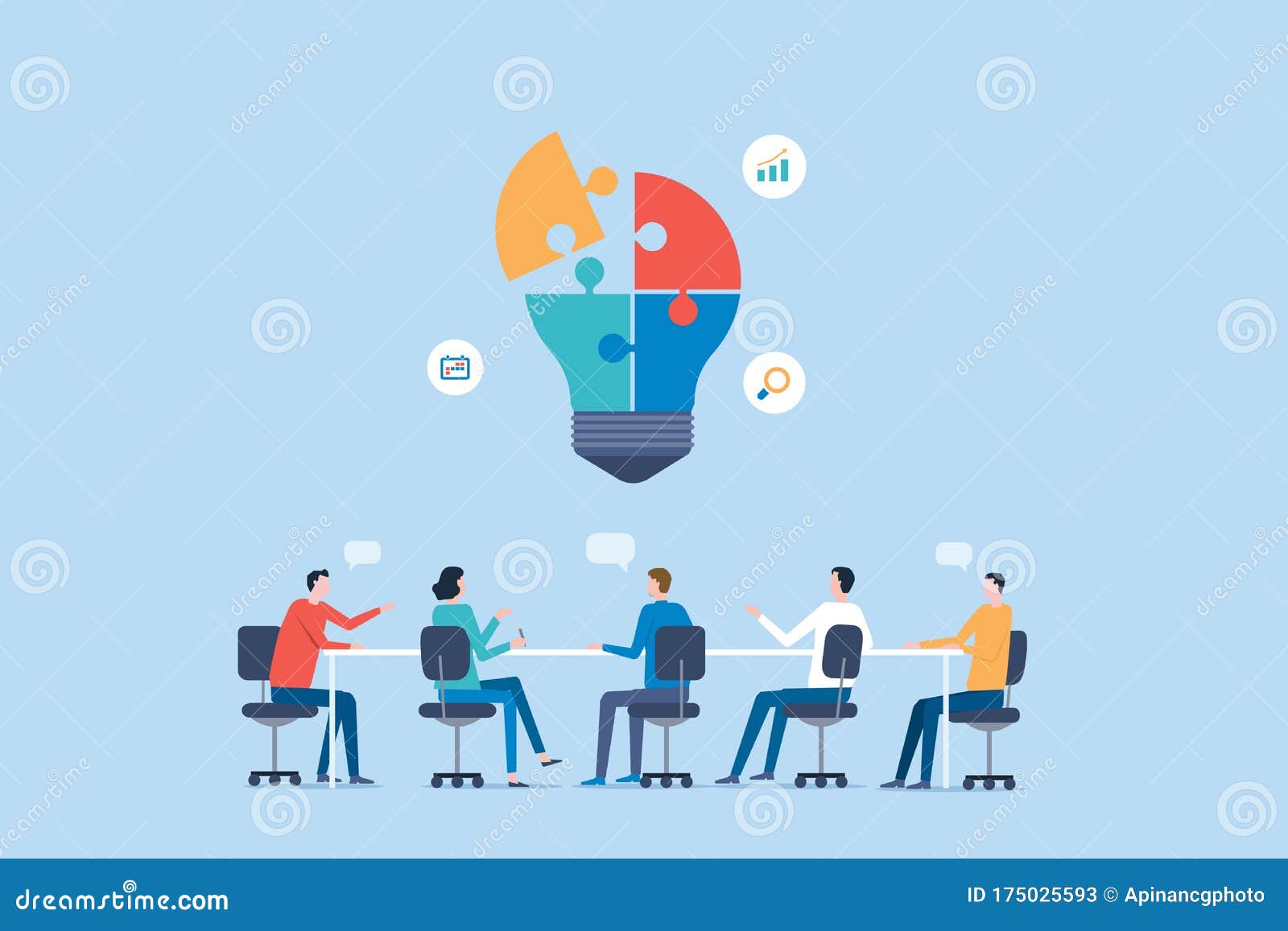 Flat Vector Business Team Meeting for Brainstorming Stock Vector ...