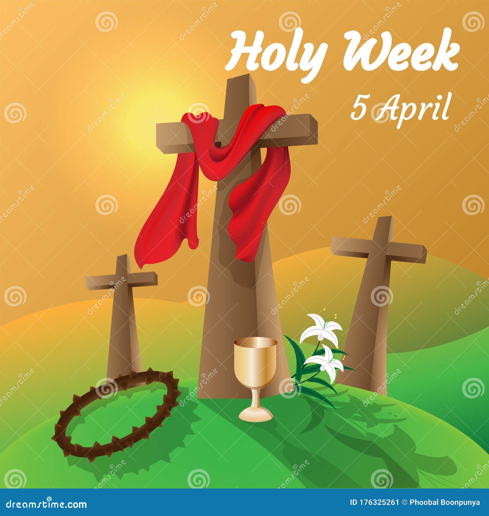 Holy Week Catholic Tradition. Cross and Crown of Thorns Stock Vector ...