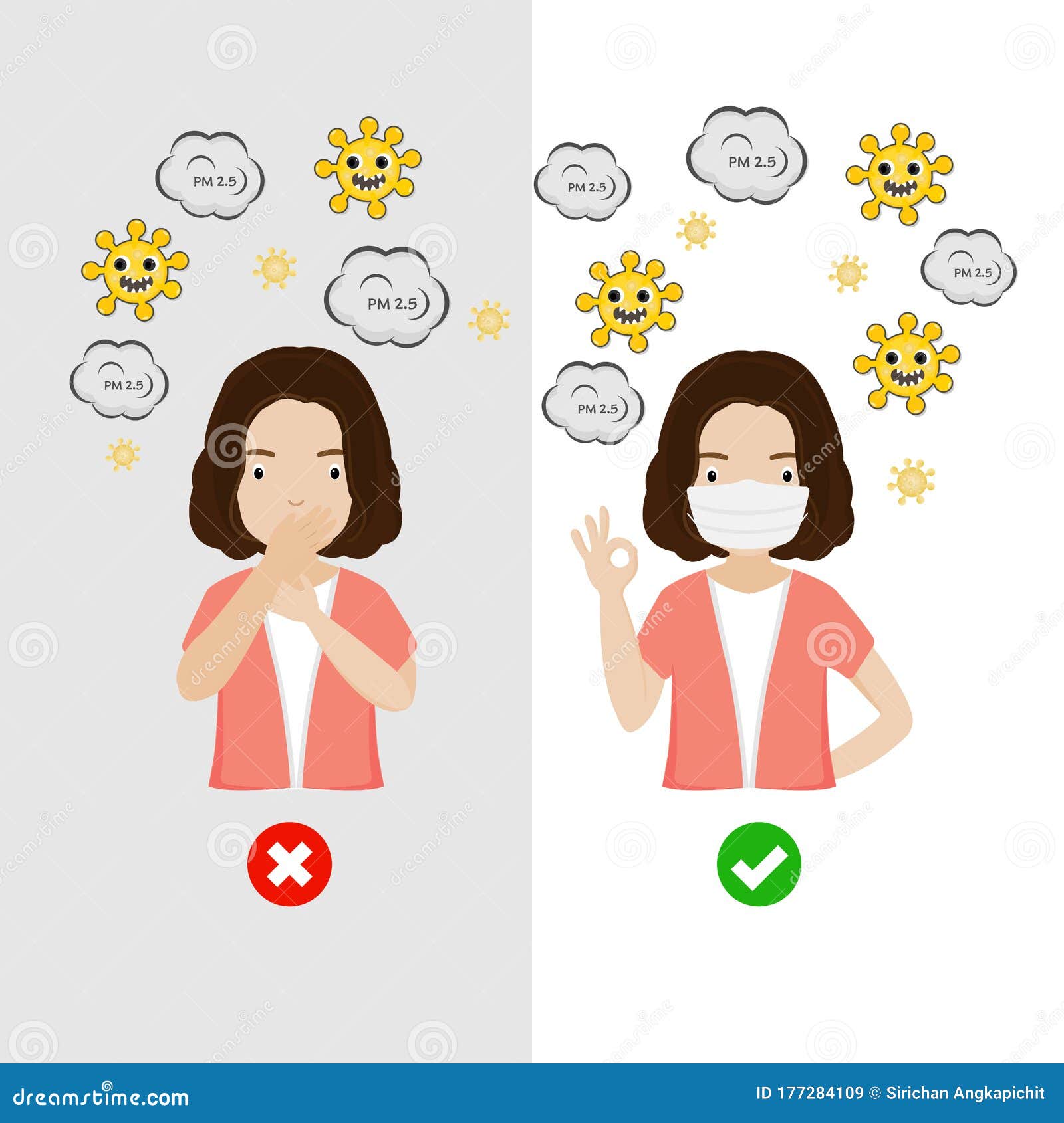 Woman Wearing Mask and without Mask. Stock Illustration - Illustration ...
