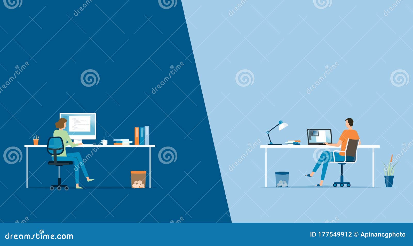 Flat Vector Work from Home Workplace Concept and Business Smart Working ...