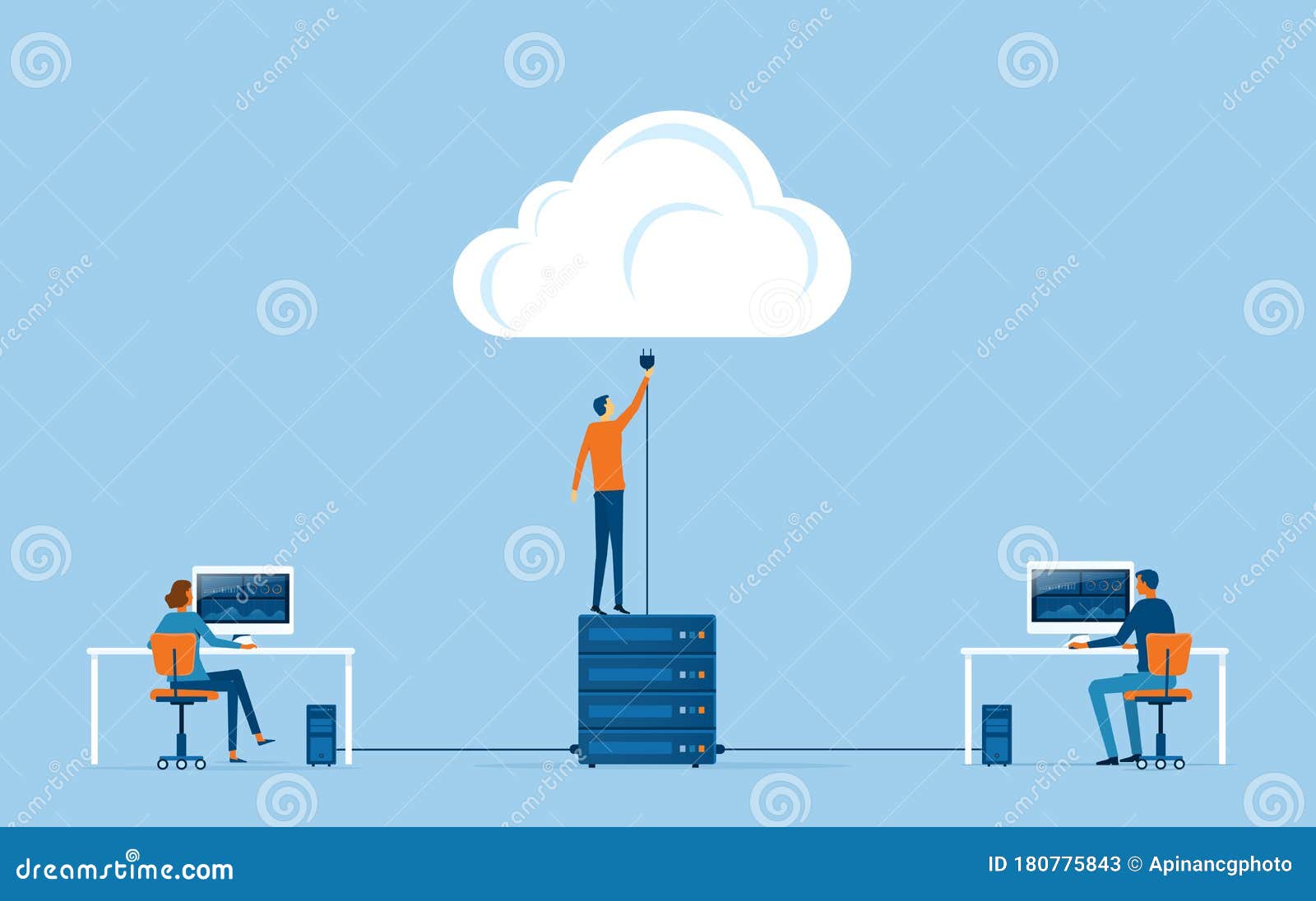 Flat Vector Business Technology Storage and Cloud Connect Stock Vector ...