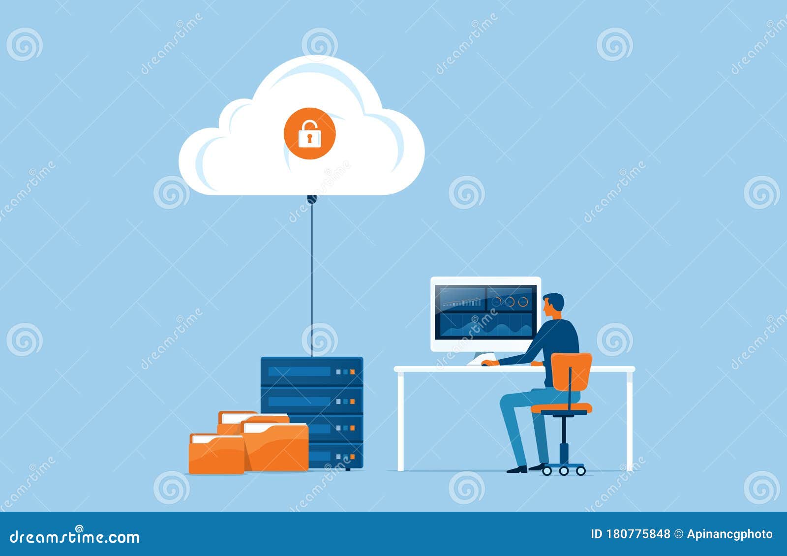 Server Working Process. Server Rack, Programmable Manipulator, Router Vector Illustration ...