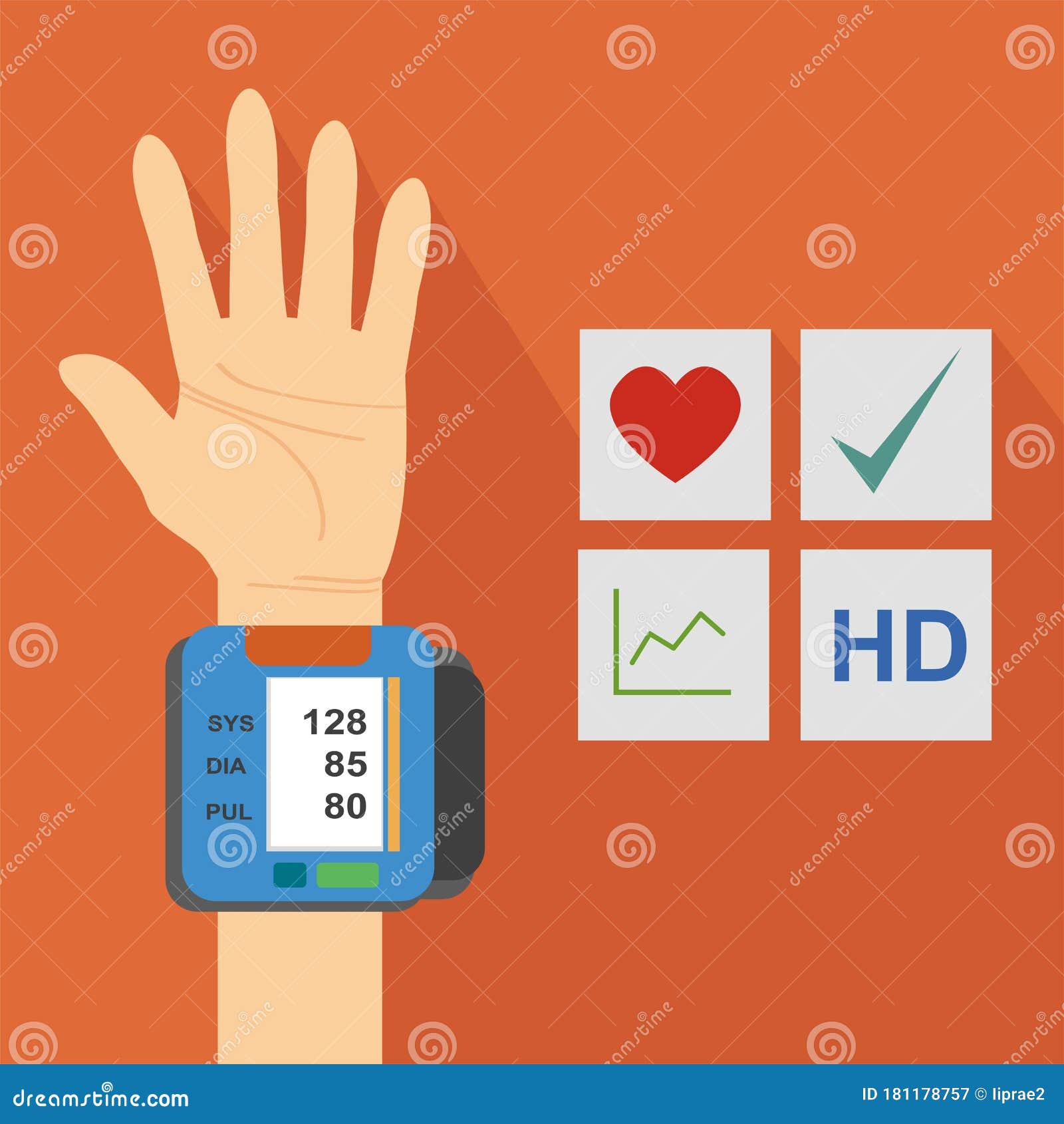 Heart Rate Check Device. Wrist Blood Pressure Monitor. Systolic and ...