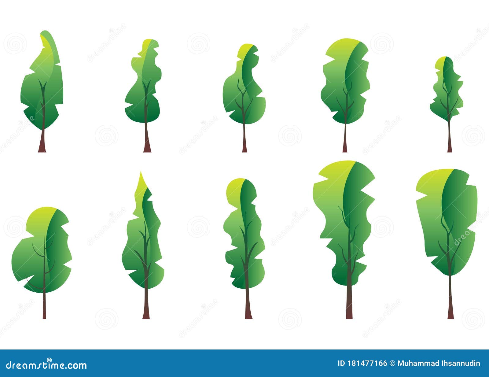 Vector Illustration of a Gradient Green and Yellow Tree Bundle, Flat ...