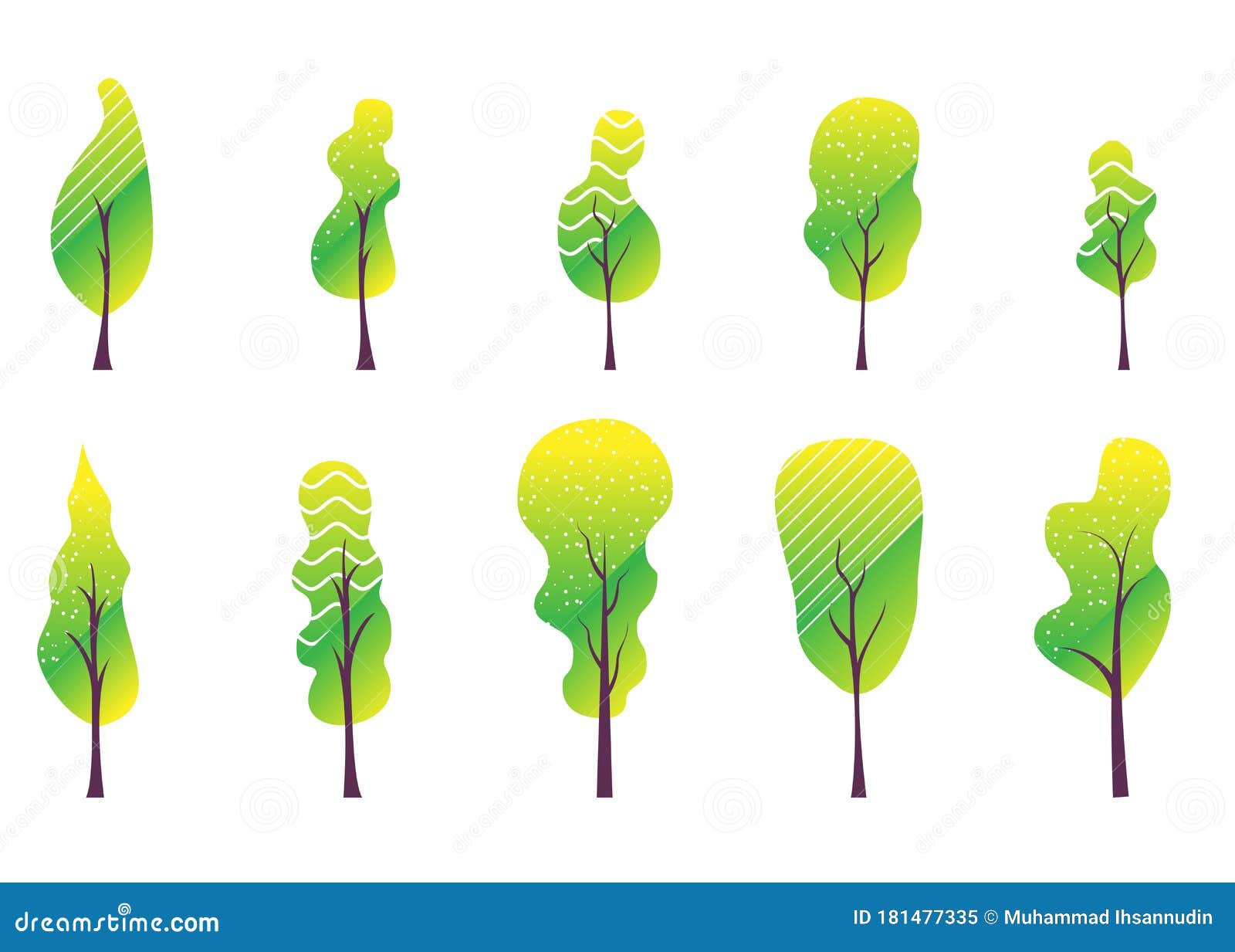 Vector Illustration of Trees Gradient Green Yellow Color, and Added a ...