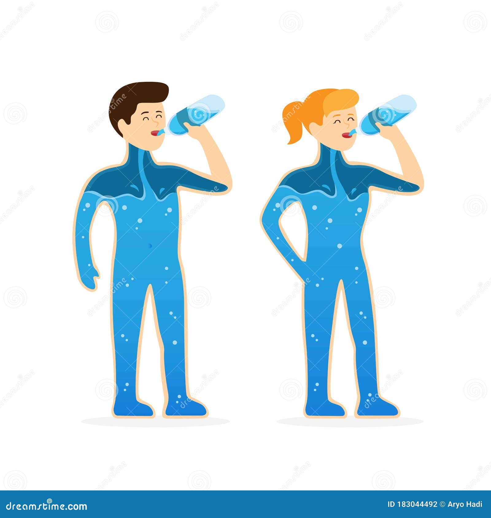 Man and Woman Drinking Water from Bottle, Human Body with Water To Stop ...