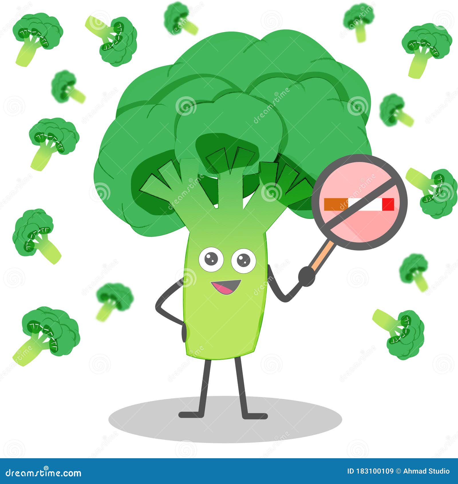 Illustration of a Broccoli Mascot Who is Holding a Smoking Ban Sign ...