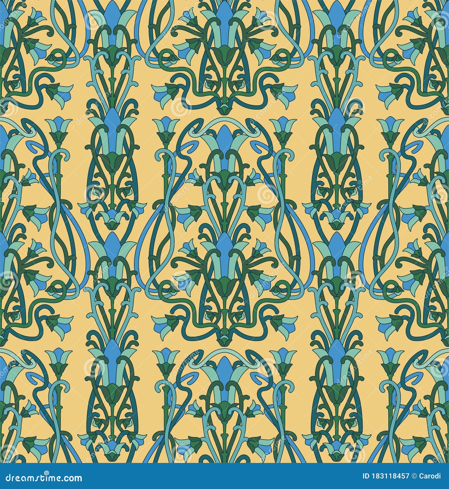 Vintage Floral Seamless Pattern in Art Nouveau Style Stock Vector ...