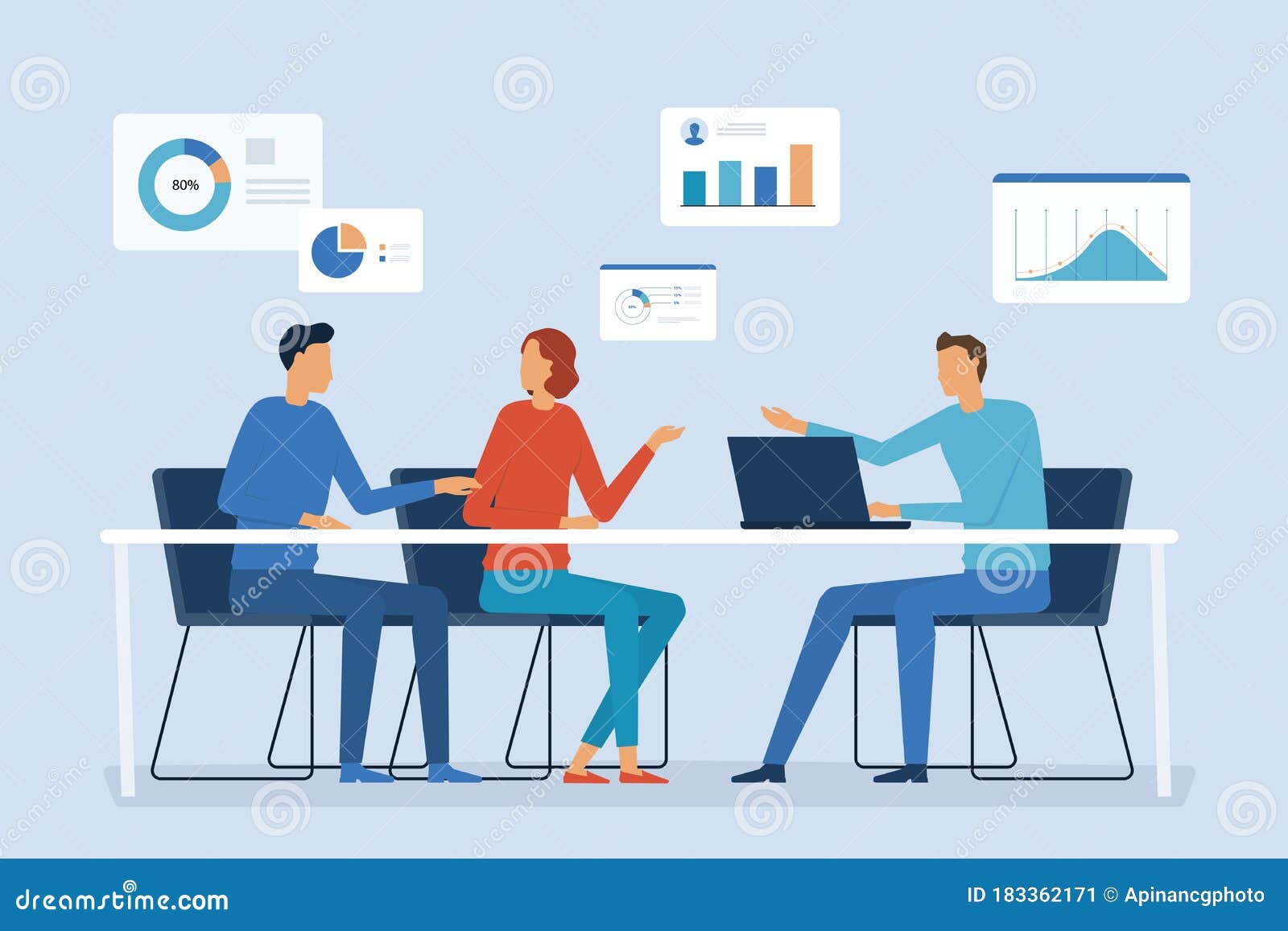 Flat Vector Business Financial Team Meeting and Working with Report ...