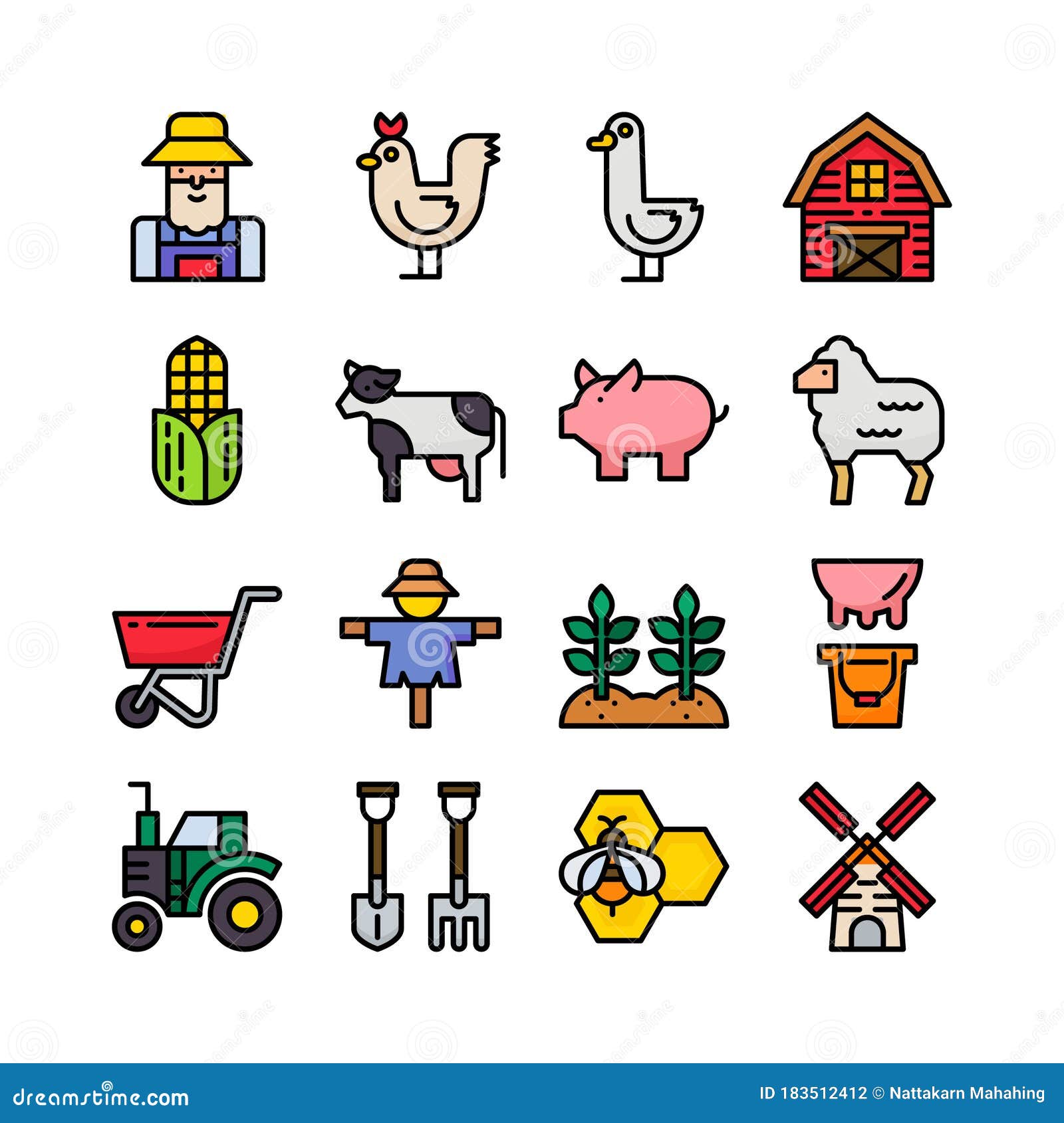 Farm Icon Set, Filloutline Icon Collection Stock Vector - Illustration ...