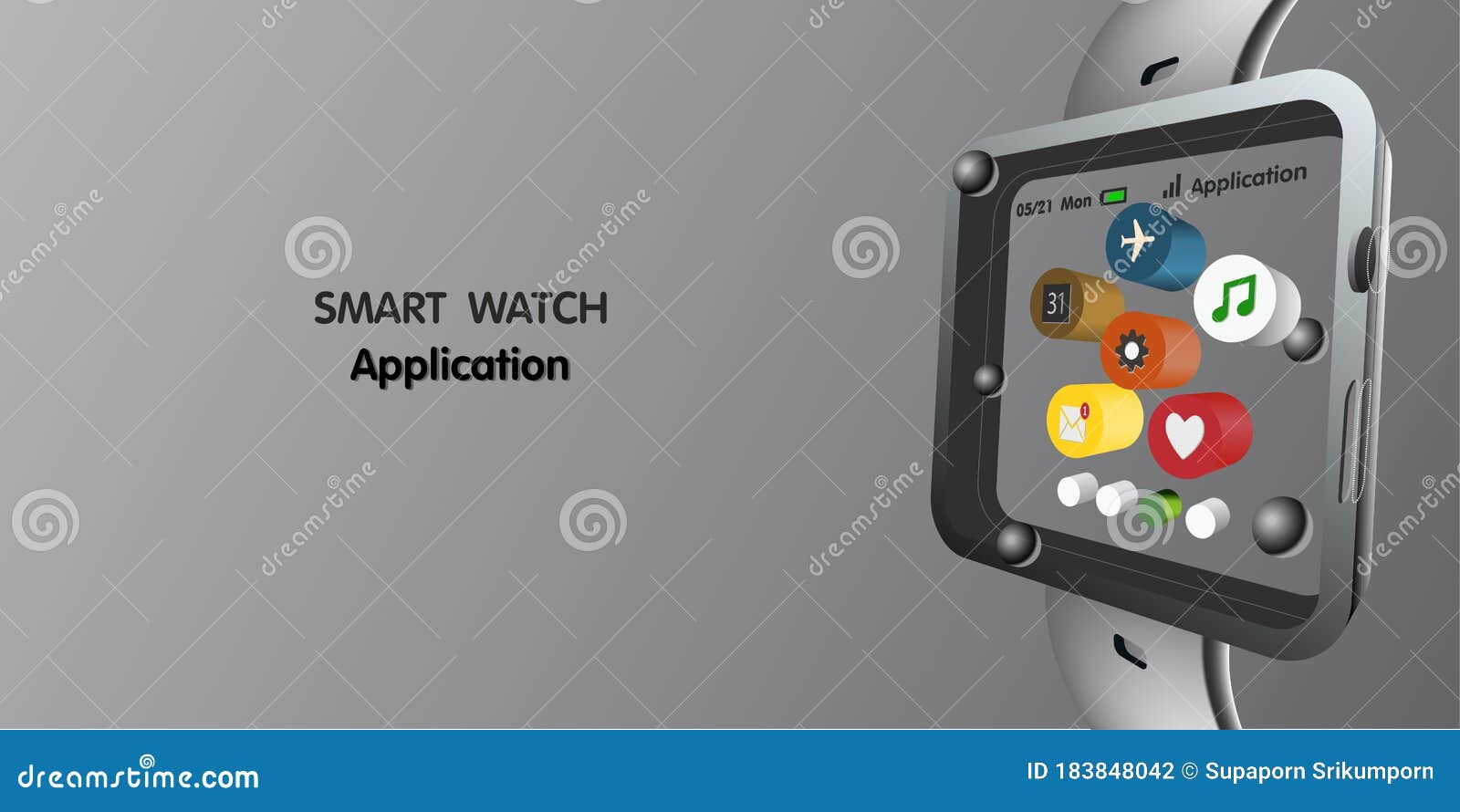 Smart Watches with Application Icon Black Color, Vector 3D Style Design ...