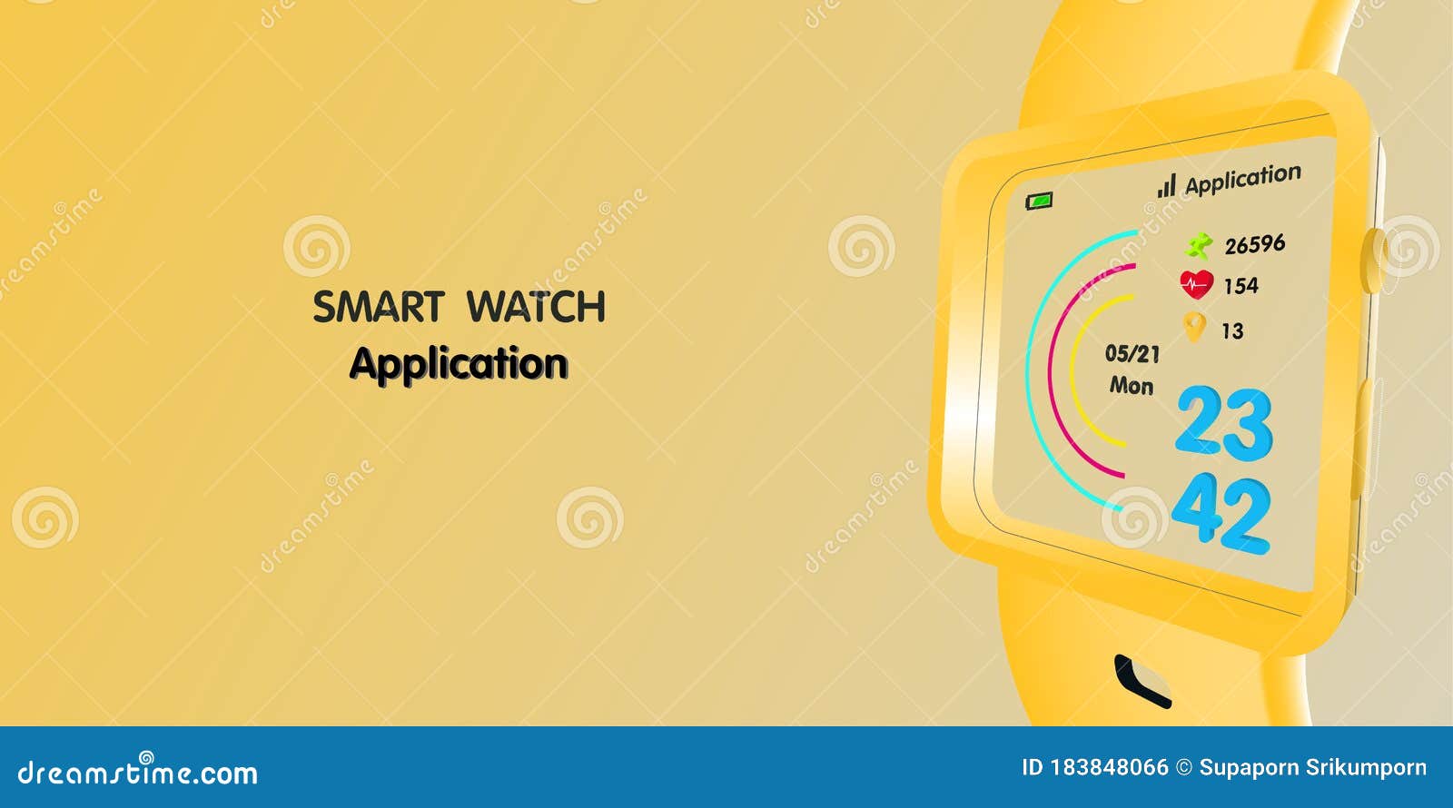 Smart Watches with Application Exercise Yellow Color, Vector 3D Style ...