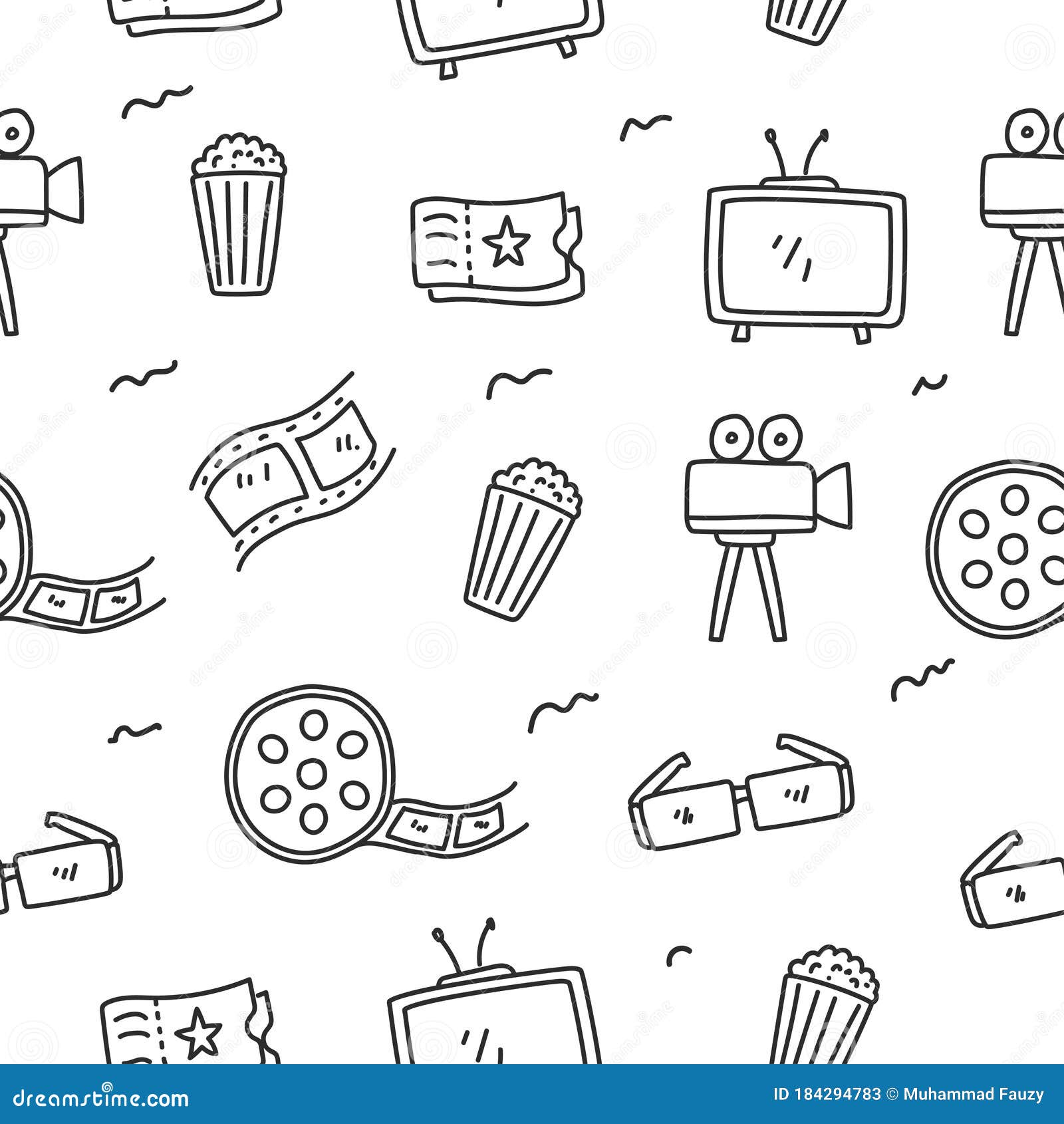 Movie Doodle Seamless Pattern Suitable for Background Stock Vector ...