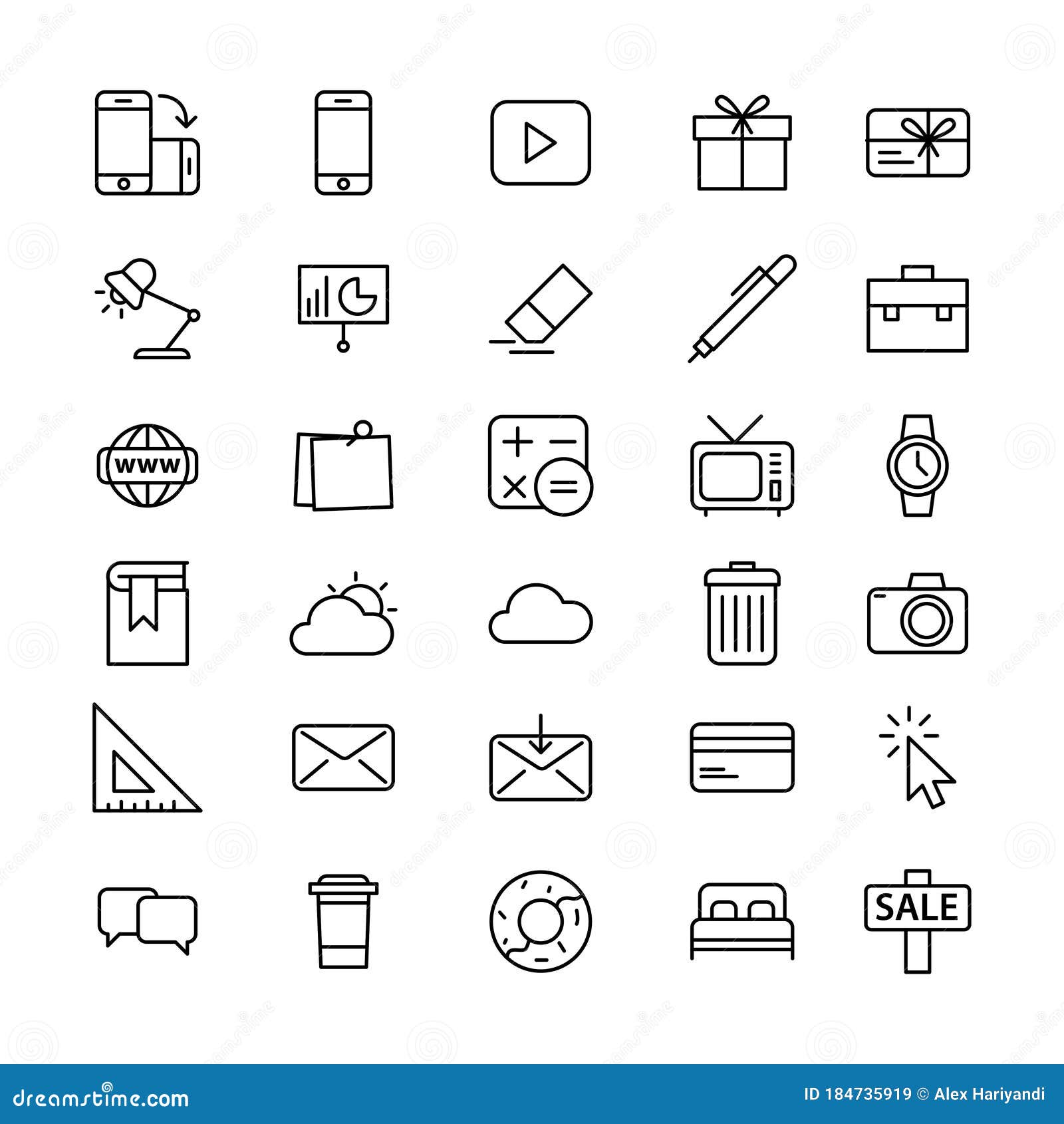 Icon Set Line Social Media and Everyday Objects. Stock Vector ...